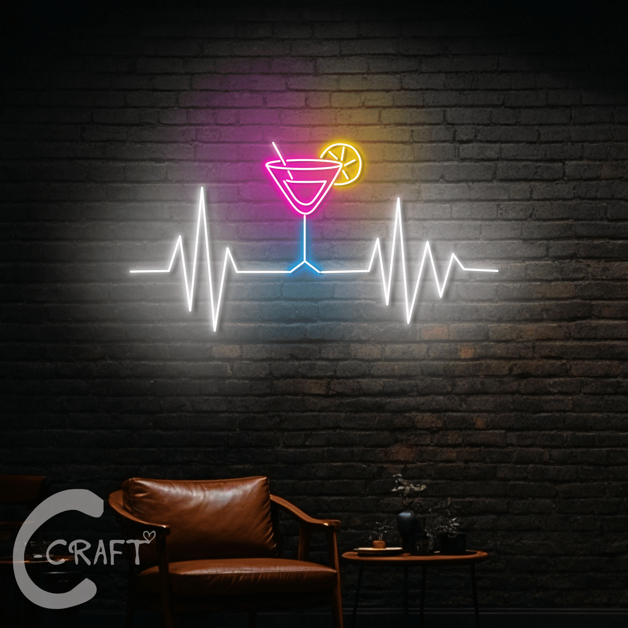 C-CRAFT Cocktail Heartbeat Neon Led Light Up 33 inch for Cocktail Bar ...