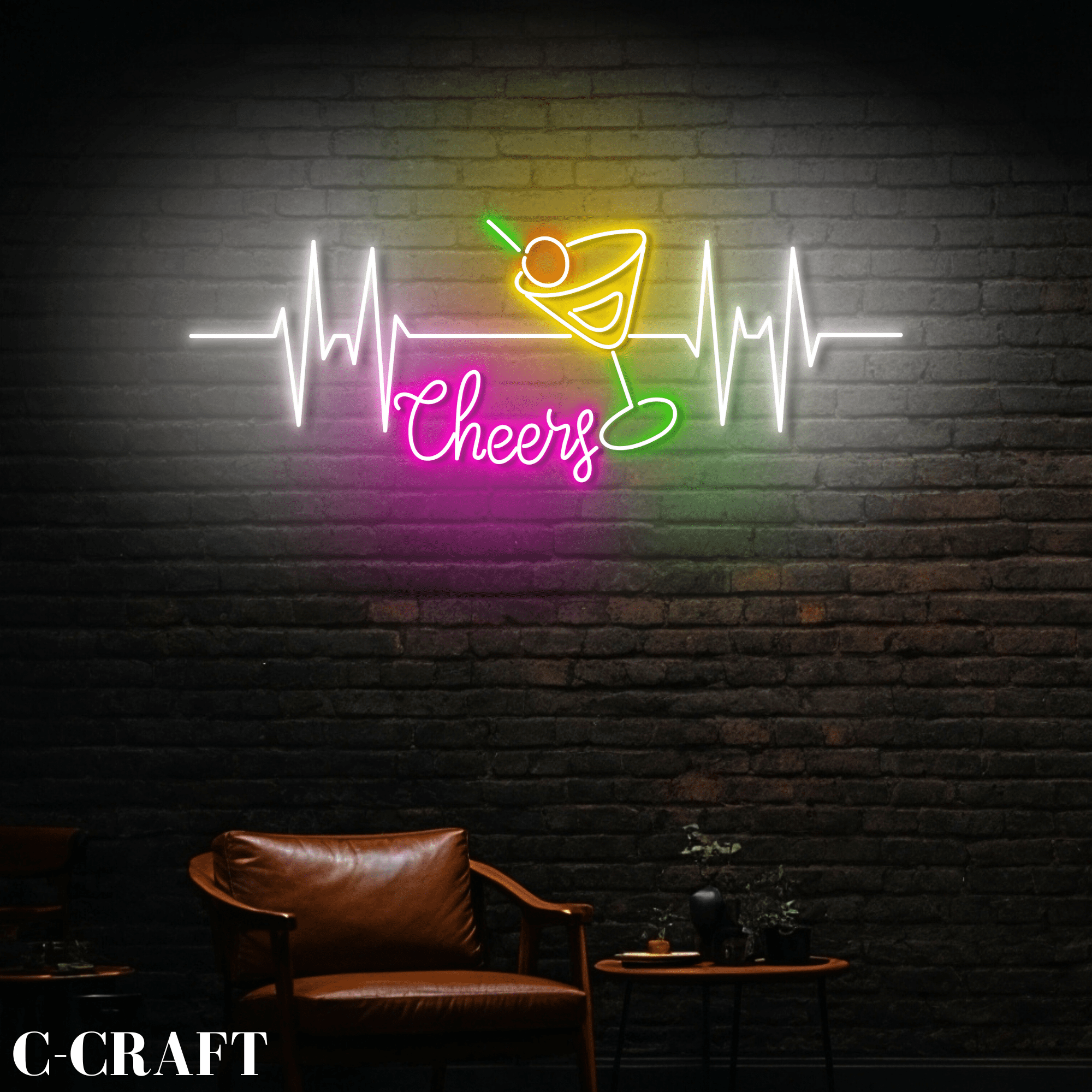 C-CRAFT Cocktail Heartbeat Neon Led Light for Cocktail Home Bar Wall ...
