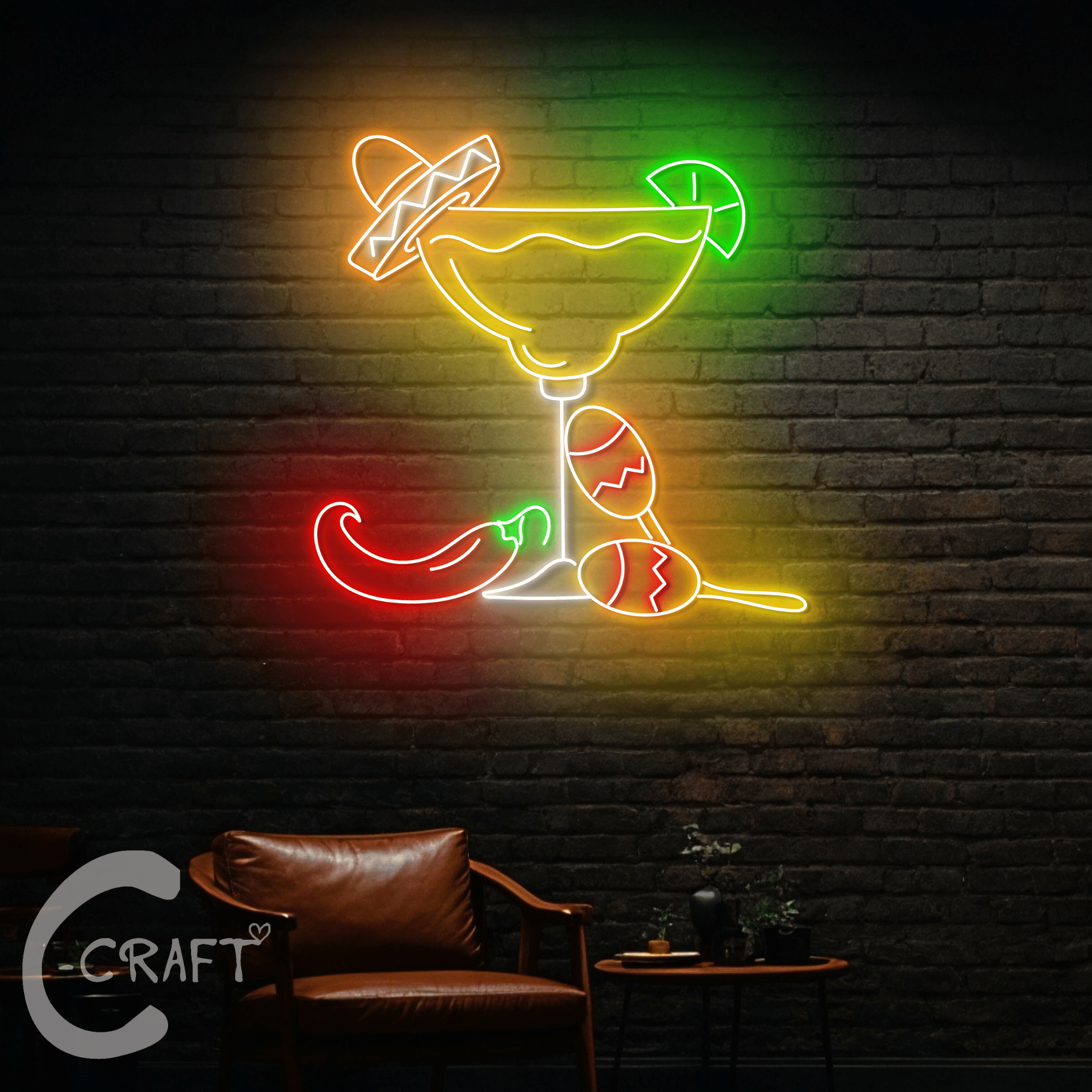 C-CRAFT Cocktail Margarita Sombrero Neon Led Light Up 33 inch for ...