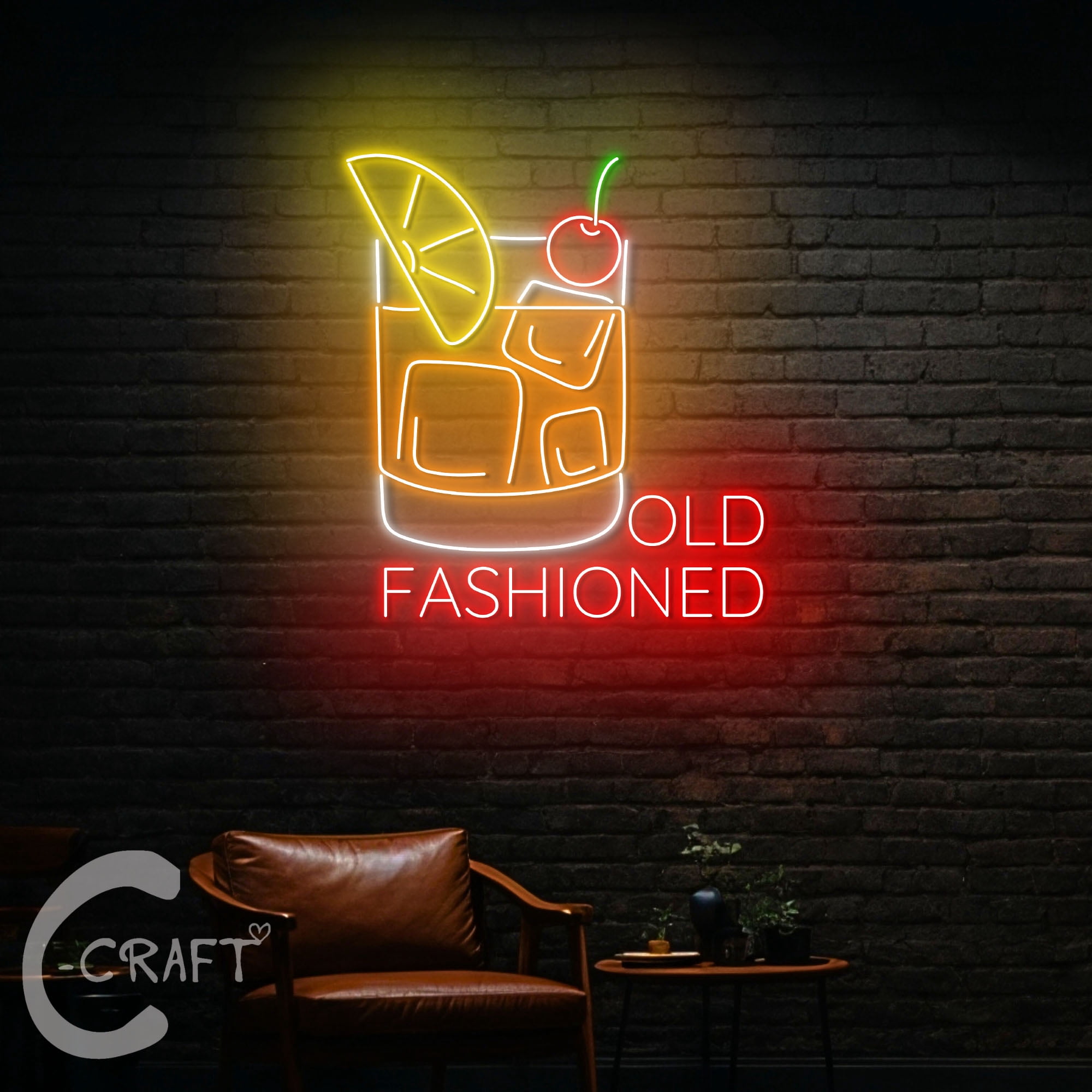 C-CRAFT Cocktail Old Fashioned Neon Led Light Up 25 inch for Cocktail ...