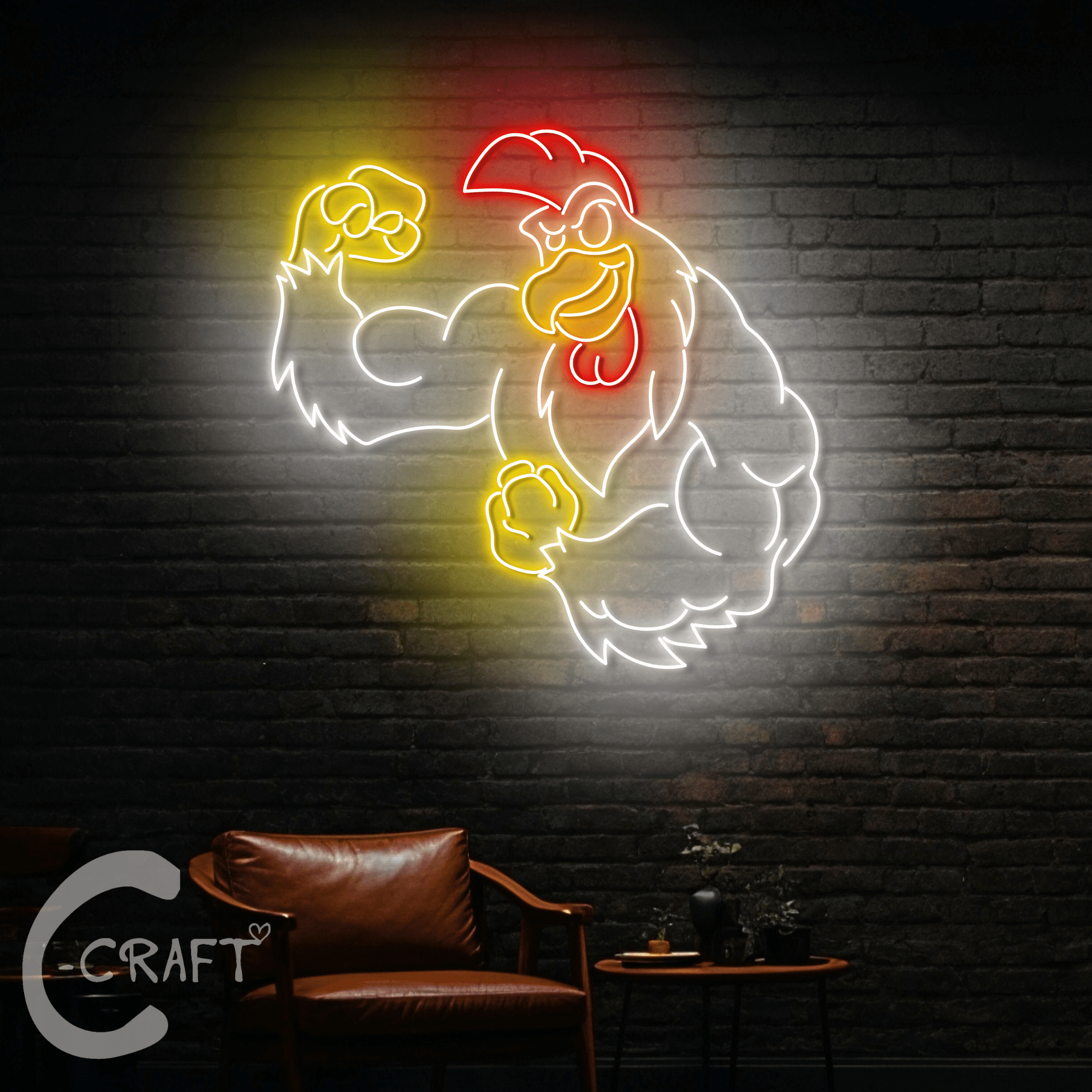 C-CRAFT Fitness Gym Muscle Rooster Neon Led Light Up 33 inch for Home ...