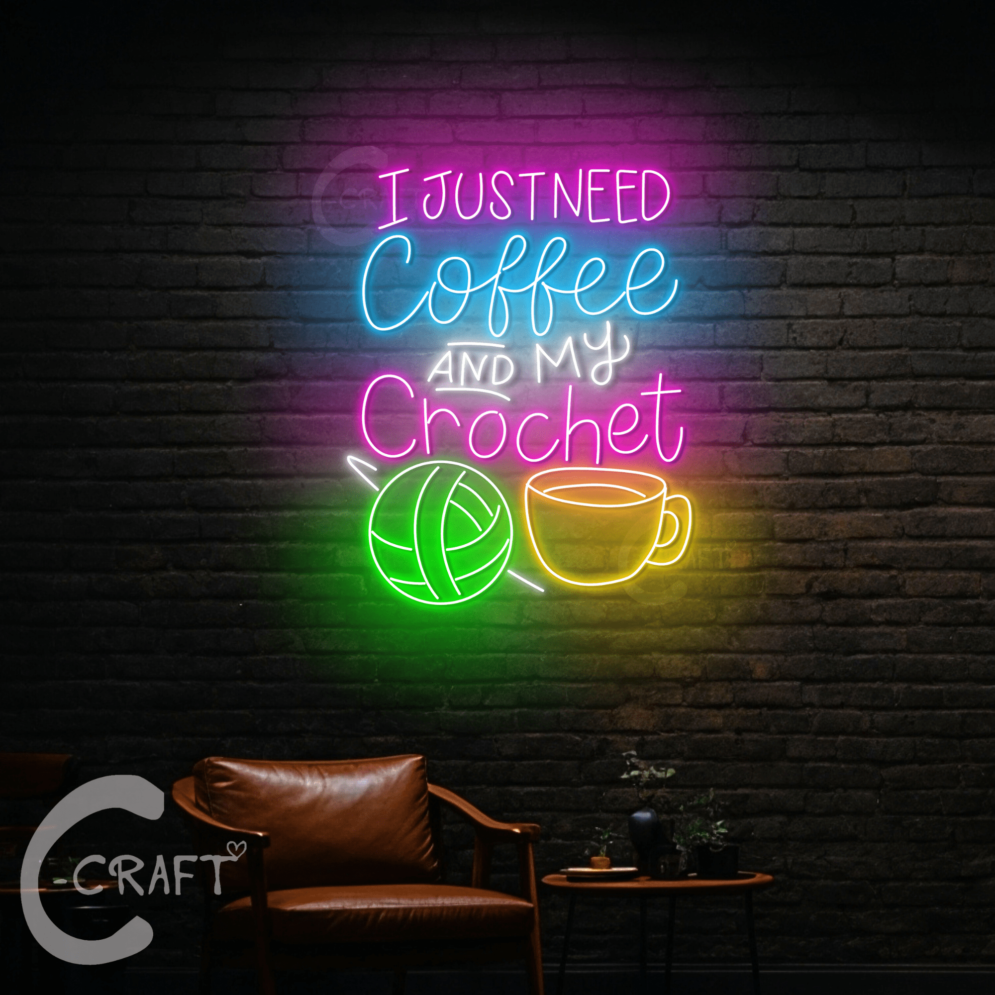 C-CRAFT Coffee & Crochet Neon Sign Led Light Up 25 inch for Coffee ...