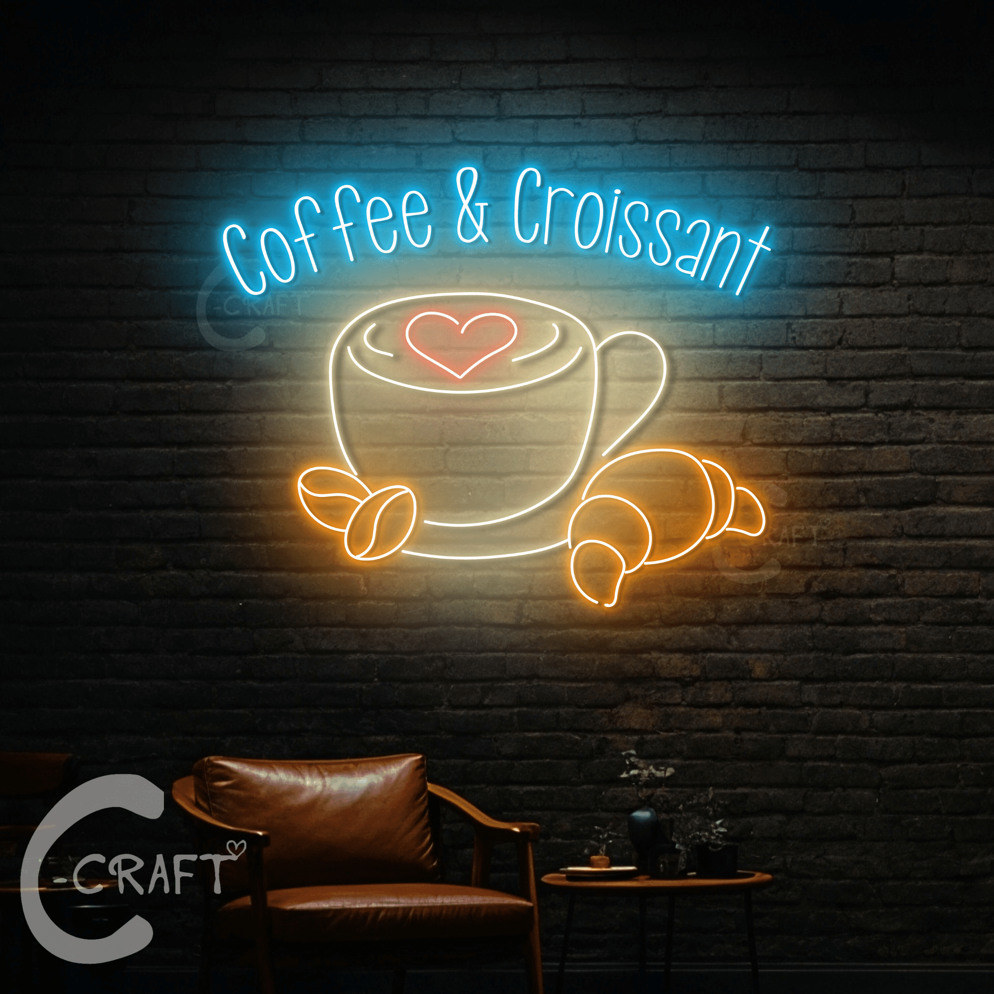 C-CRAFT Coffee & Croissant Neon Sign Led Light Up 35 inch for Bakery ...
