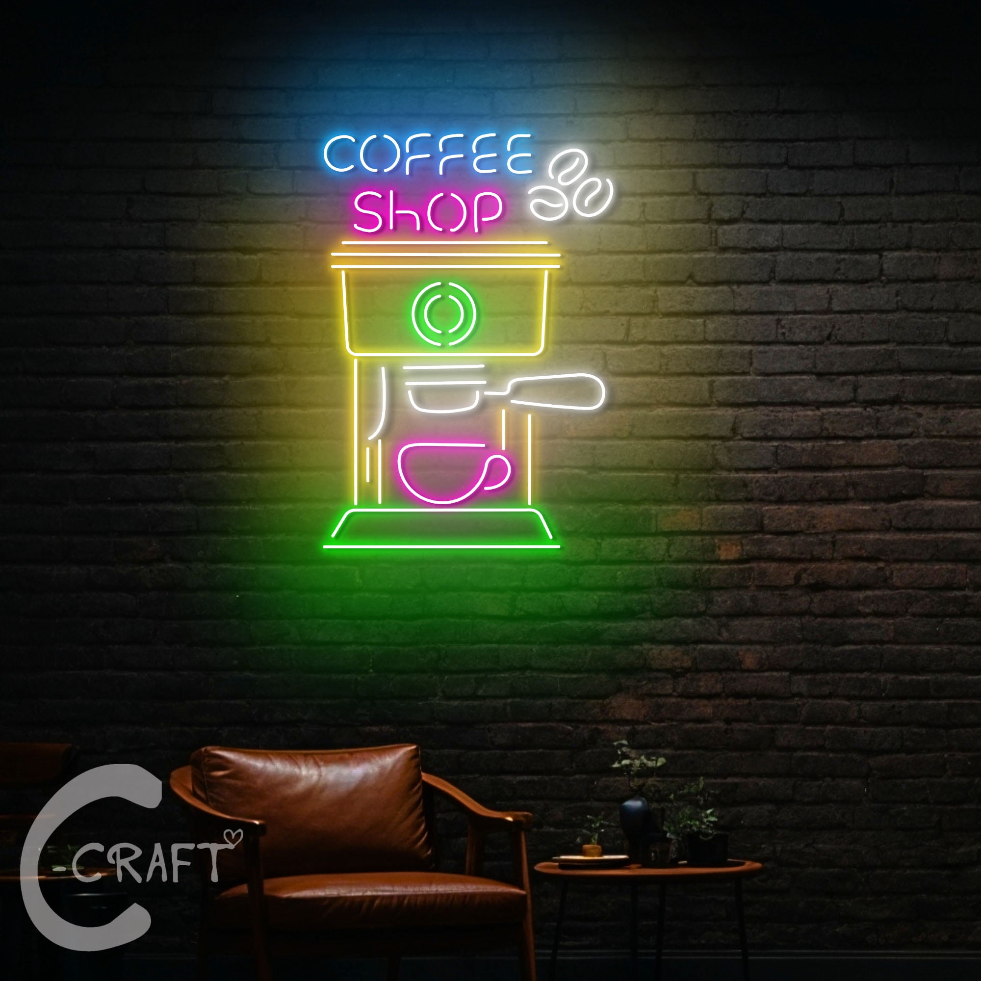 C-CRAFT Coffee Machine Neon Led Light Up 40 inch for Coffee Shop Drink ...