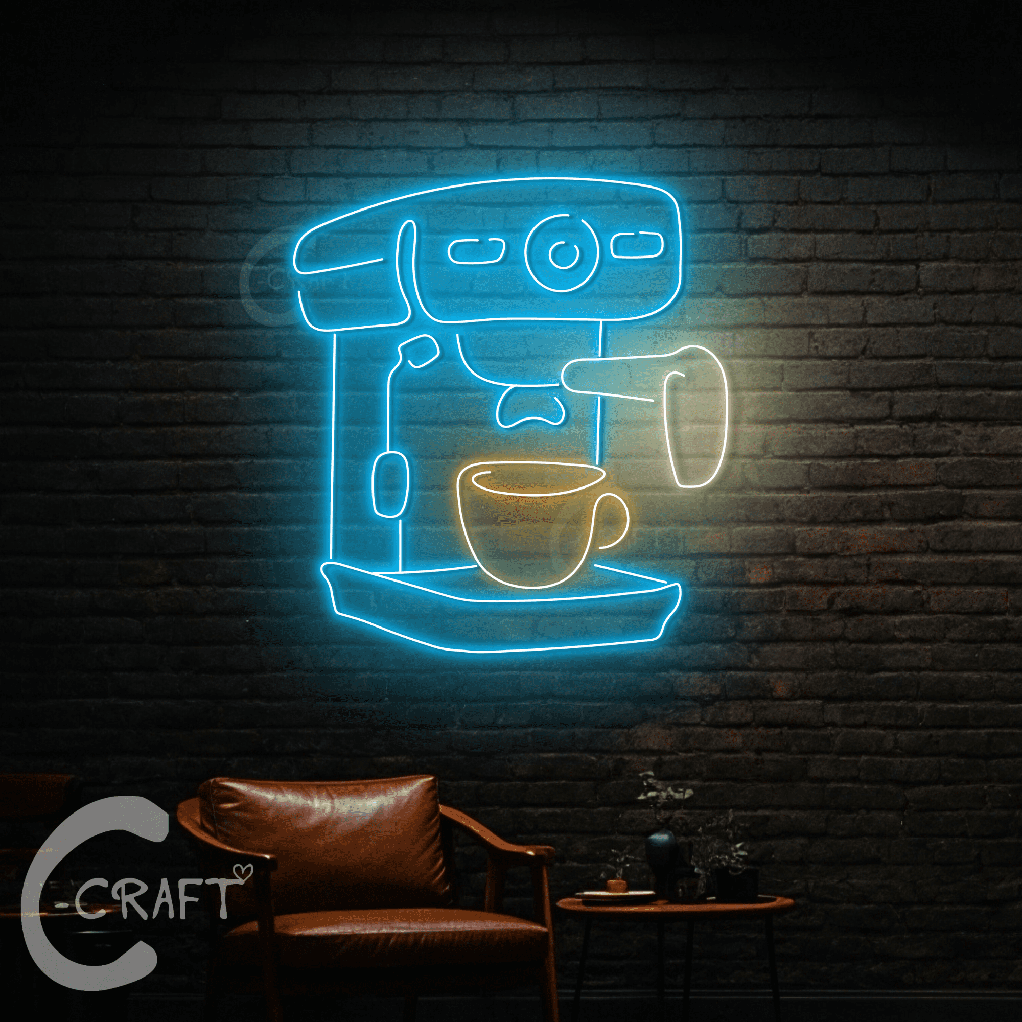 C-CRAFT Coffee Machine Neon Light Led Sign 35 inch for Coffee Shop Wall ...