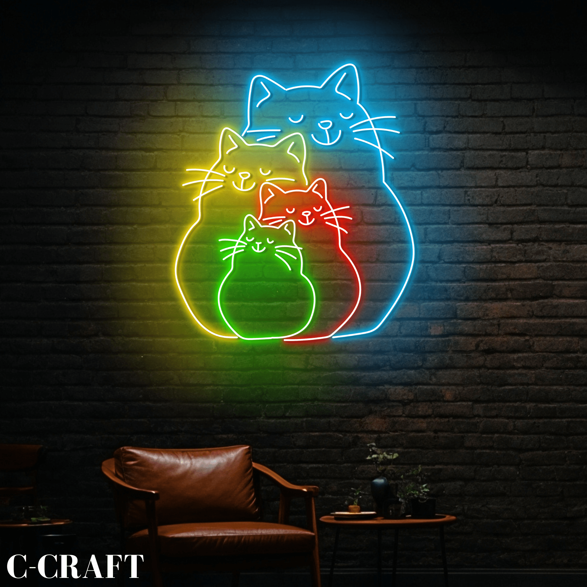 C-CRAFT Colorful Cats Neon Led Light Sign Wall Art for Cat Shop Decor ...