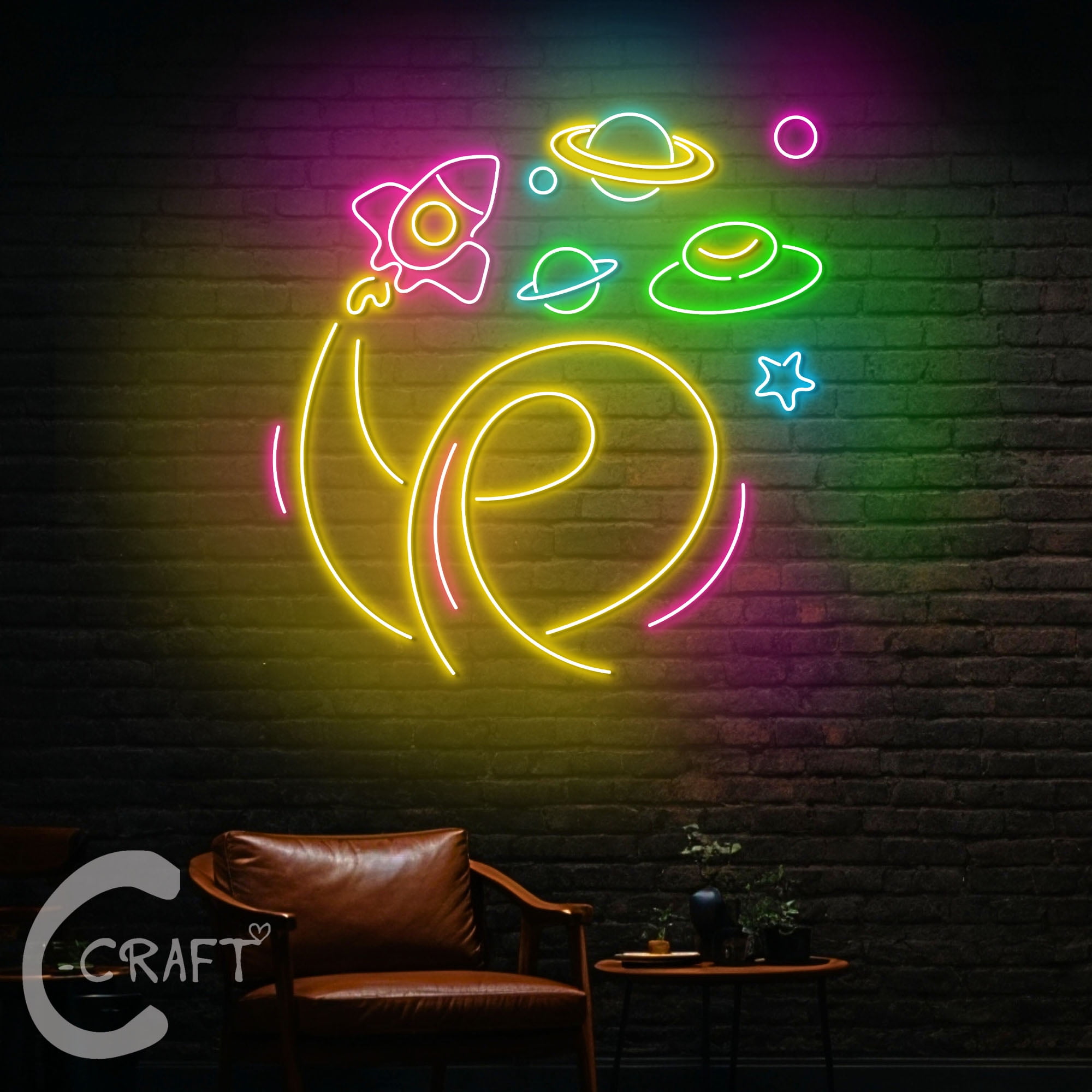 C-CRAFT Comet Saturn Rocket Space Neon Sign LED Light 25 inch for ...