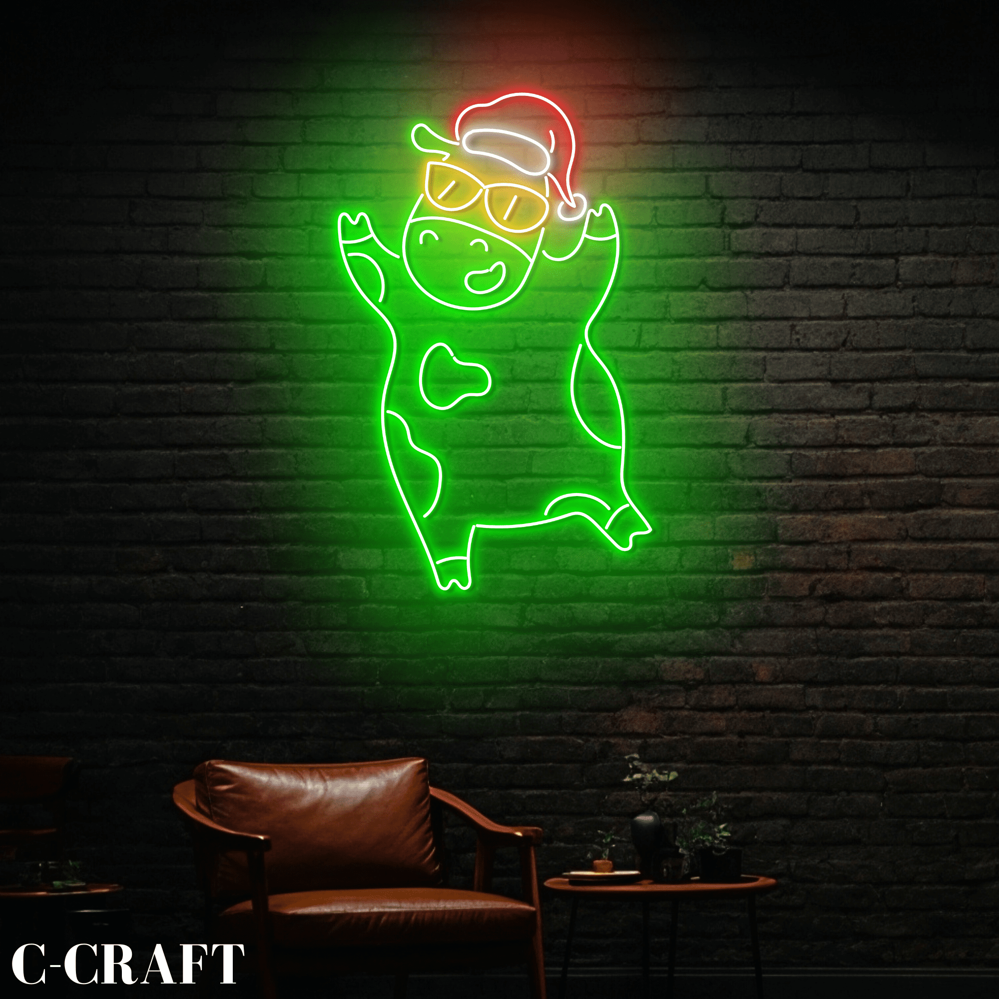 C-CRAFT Cool Cow Santa Neon Led Light Sign Wall Art for Christmas Cow ...