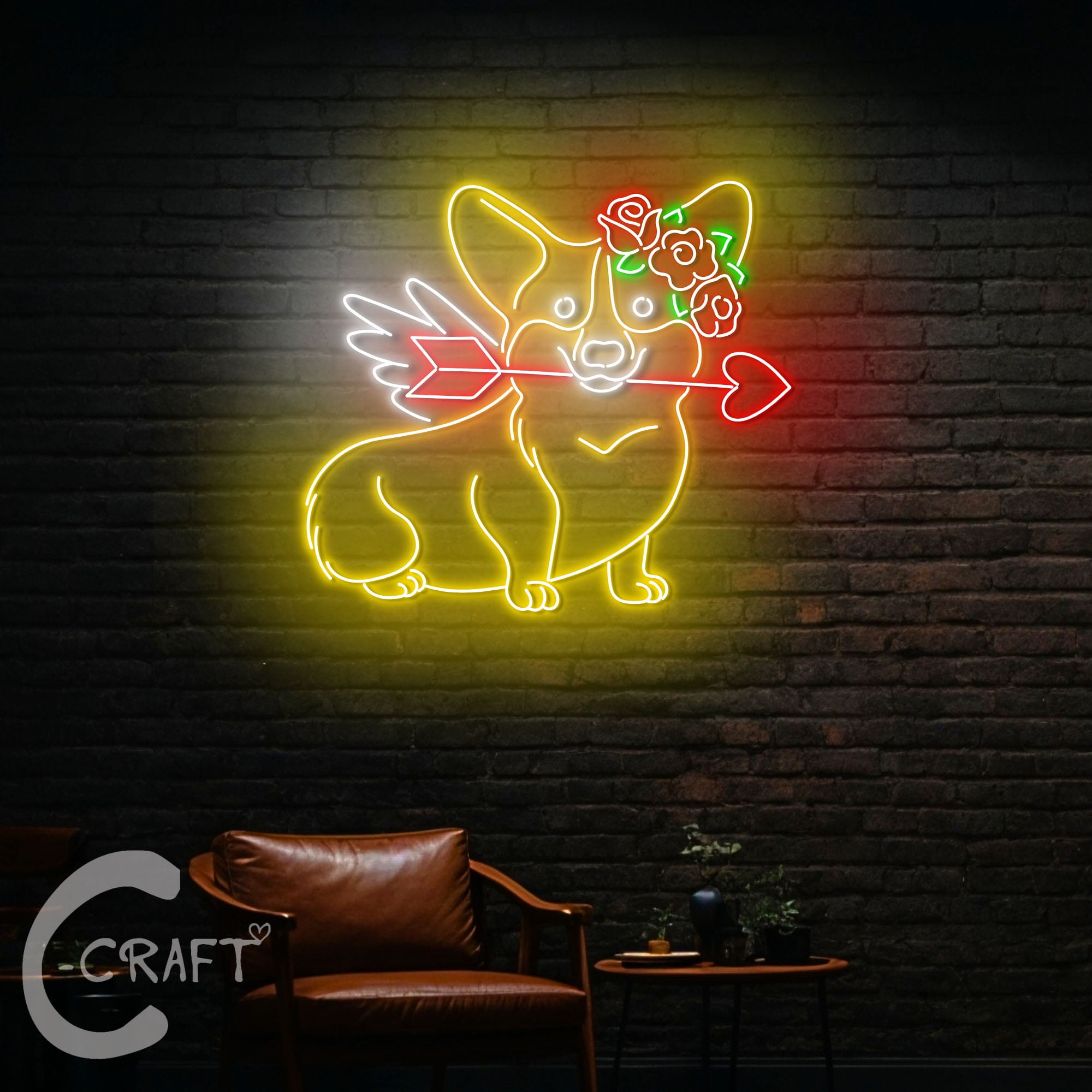 C-CRAFT Corgi Dog Cupid Neon Led Light Up 25 inch for Dog Clinic ...