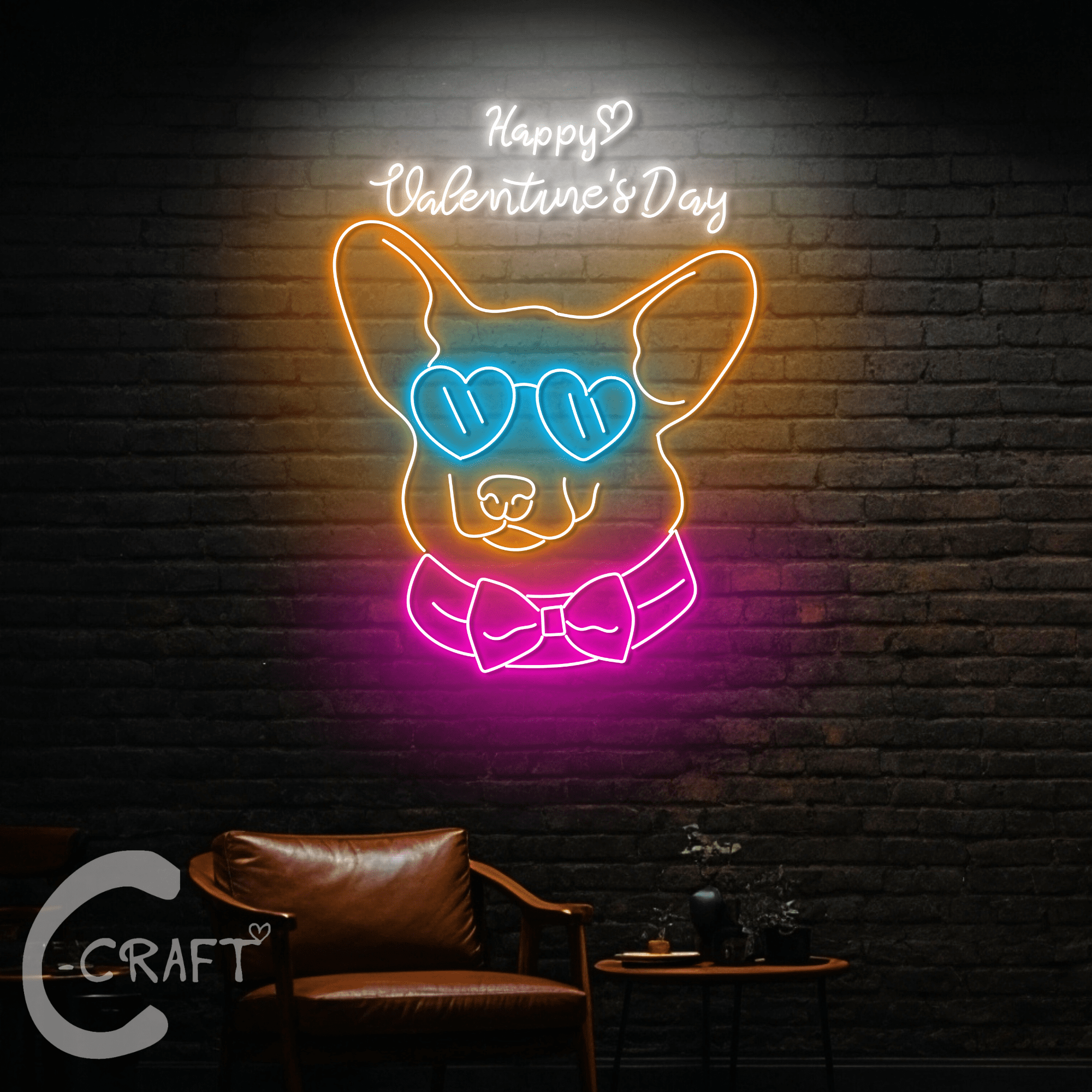 C-CRAFT Corgi Valentine Neon Led Light Up 25 inch for Dog Shop Wall ...