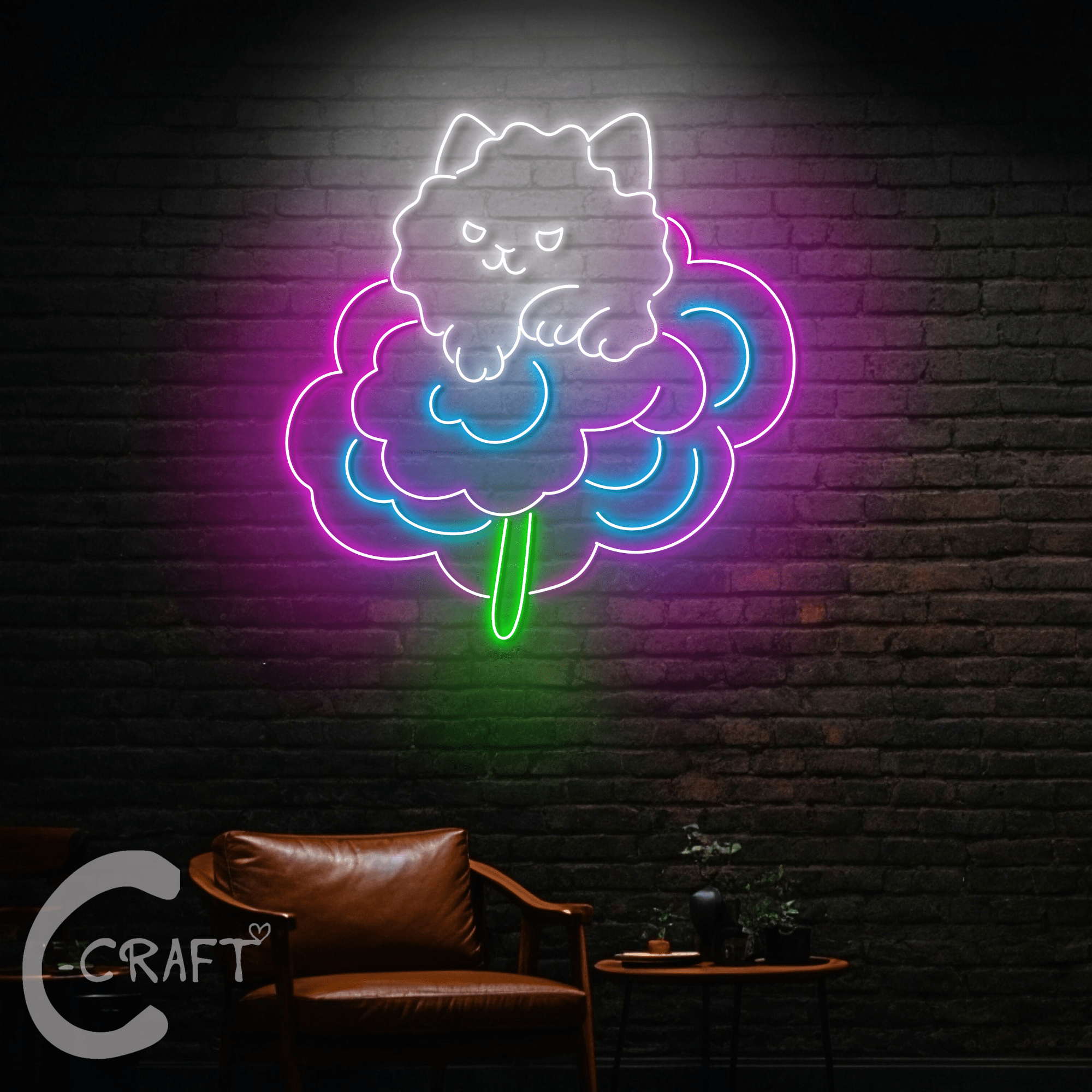 C-CRAFT Cotton Candy Cat Neon Led Light for Cotton Candy Shop Wall Art ...