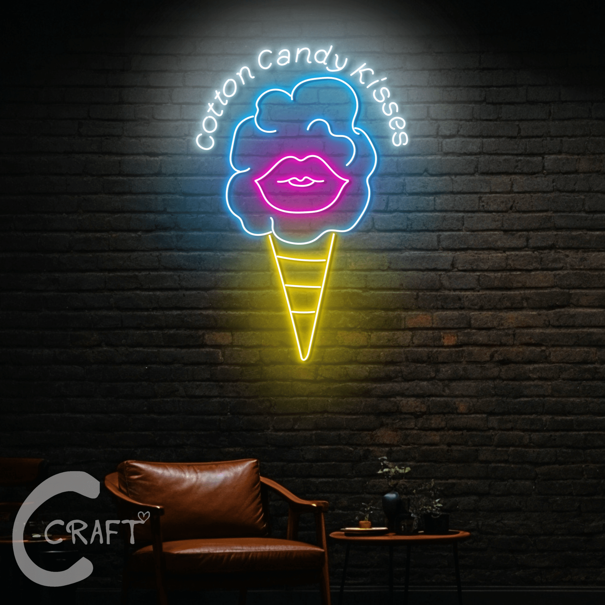 C-CRAFT Cotton Candy Kisses Neon Led Lights 23 inch for Cotton Candy ...