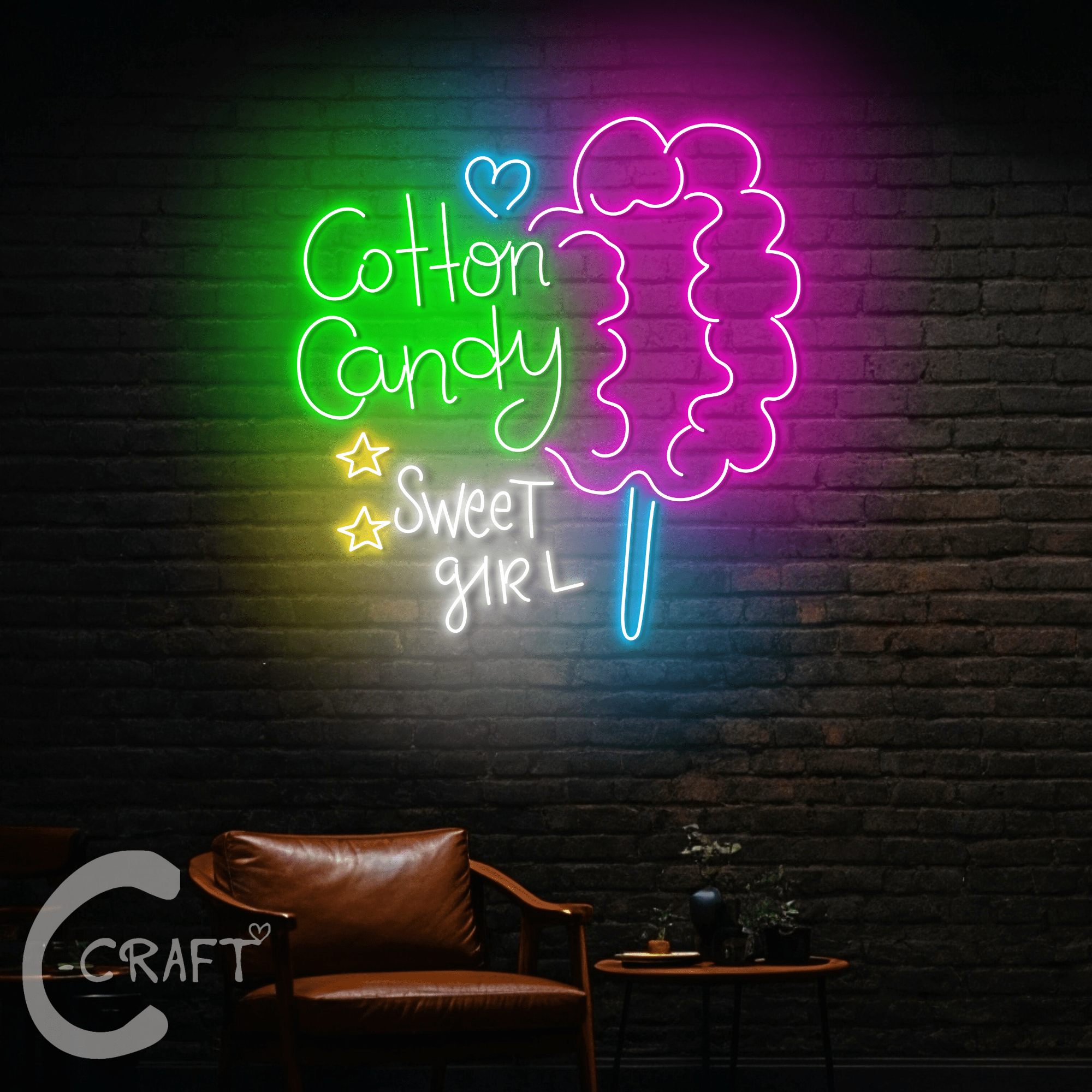 C-CRAFT Cotton Candy Sweet Girl Neon Led Lights 40 inch for Cotton ...