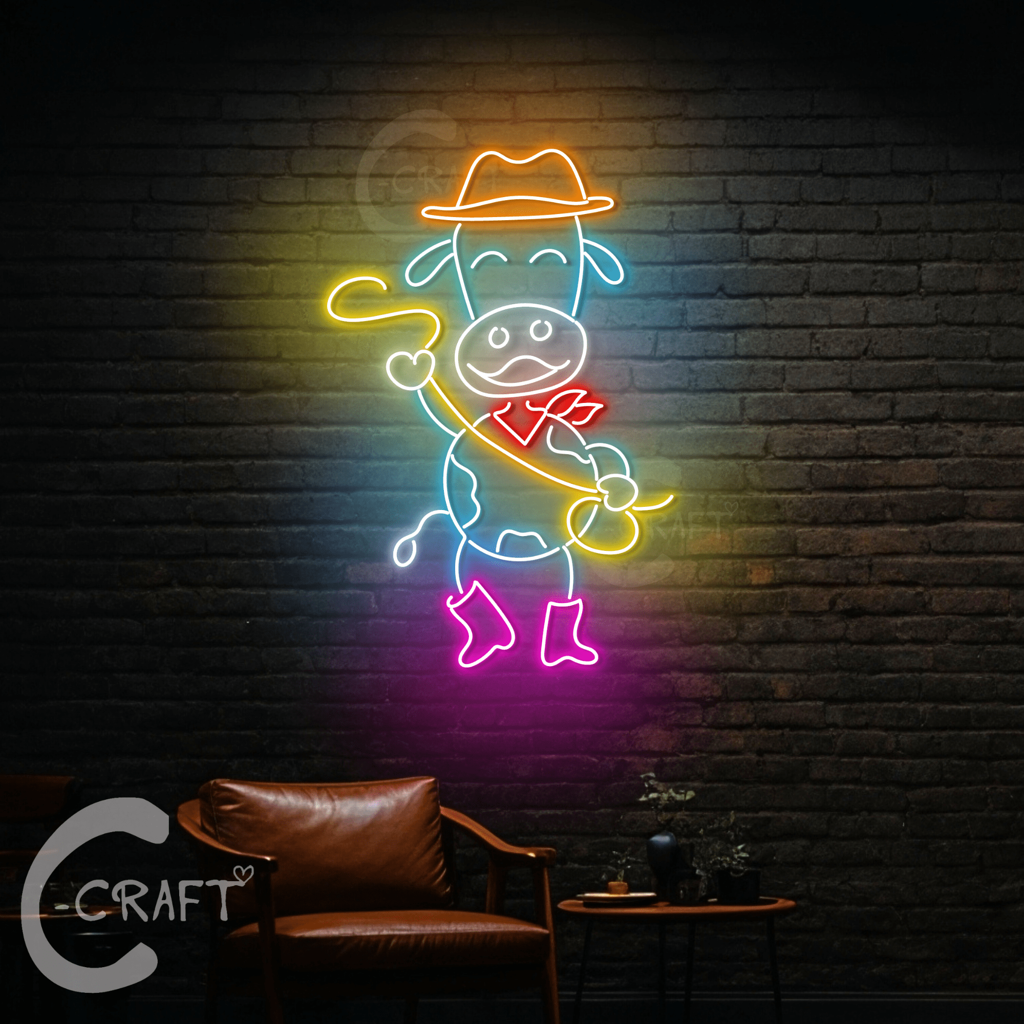 C-CRAFT Cow Cowboy Neon Sign Led Light Up 33 inch for Cowboy Bar Decor ...