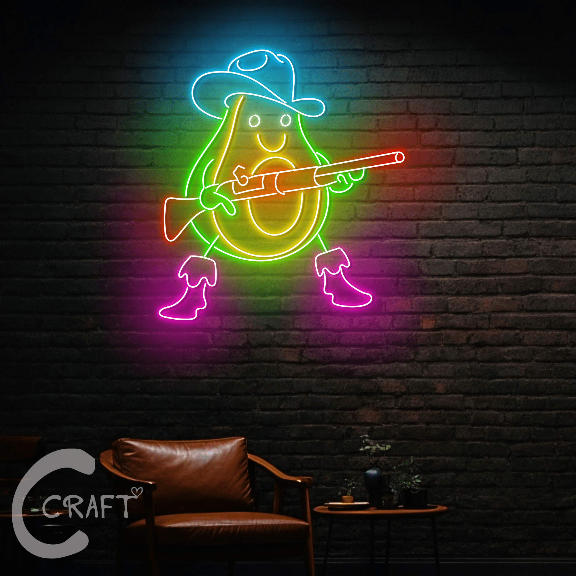 C-CRAFT Cowboy Avocado Neon Led Light Up 27 inch for Mexican Guacamole ...