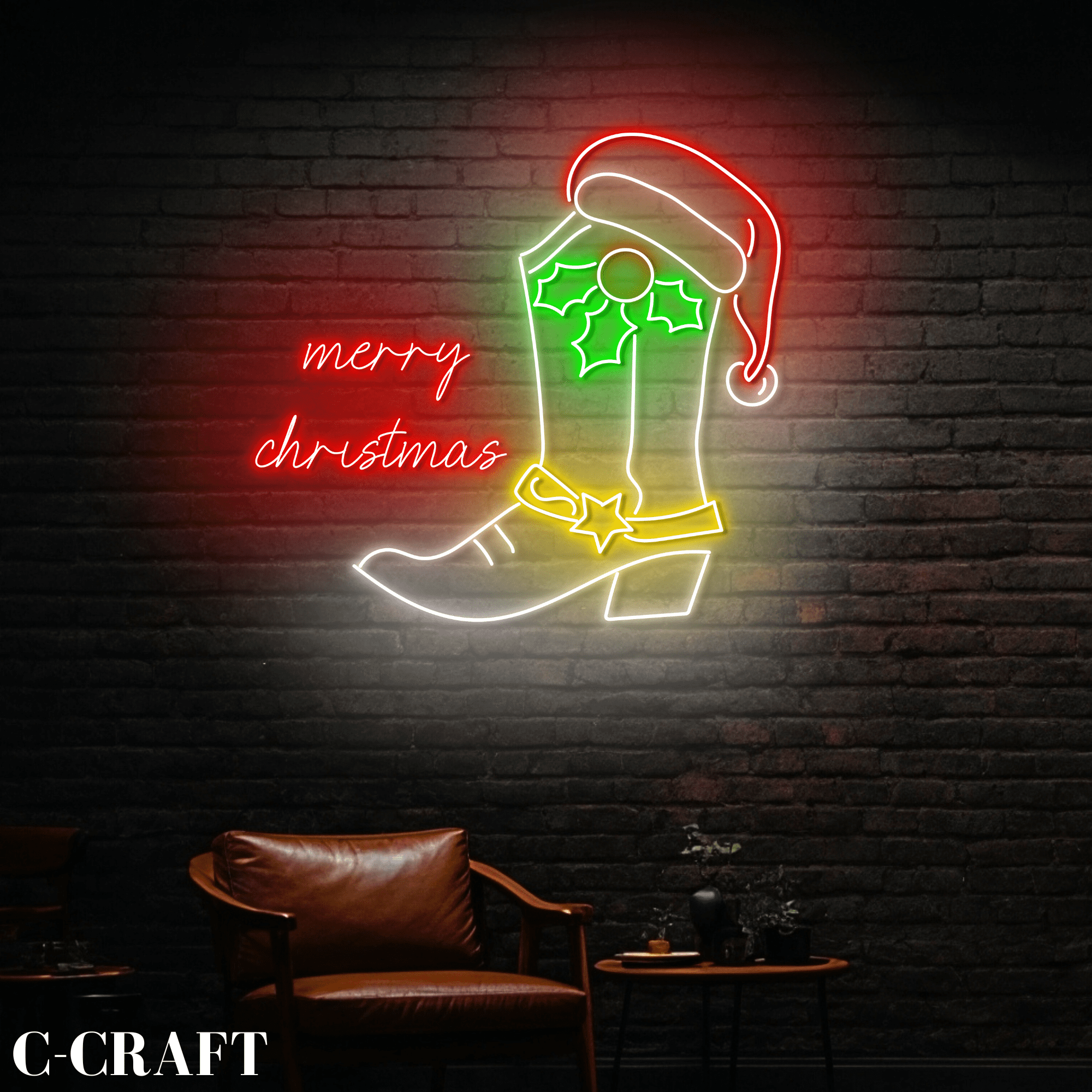 C-CRAFT Cowboy Boot Christmas Wall Art Led Light Neon Sign For Cowboy ...