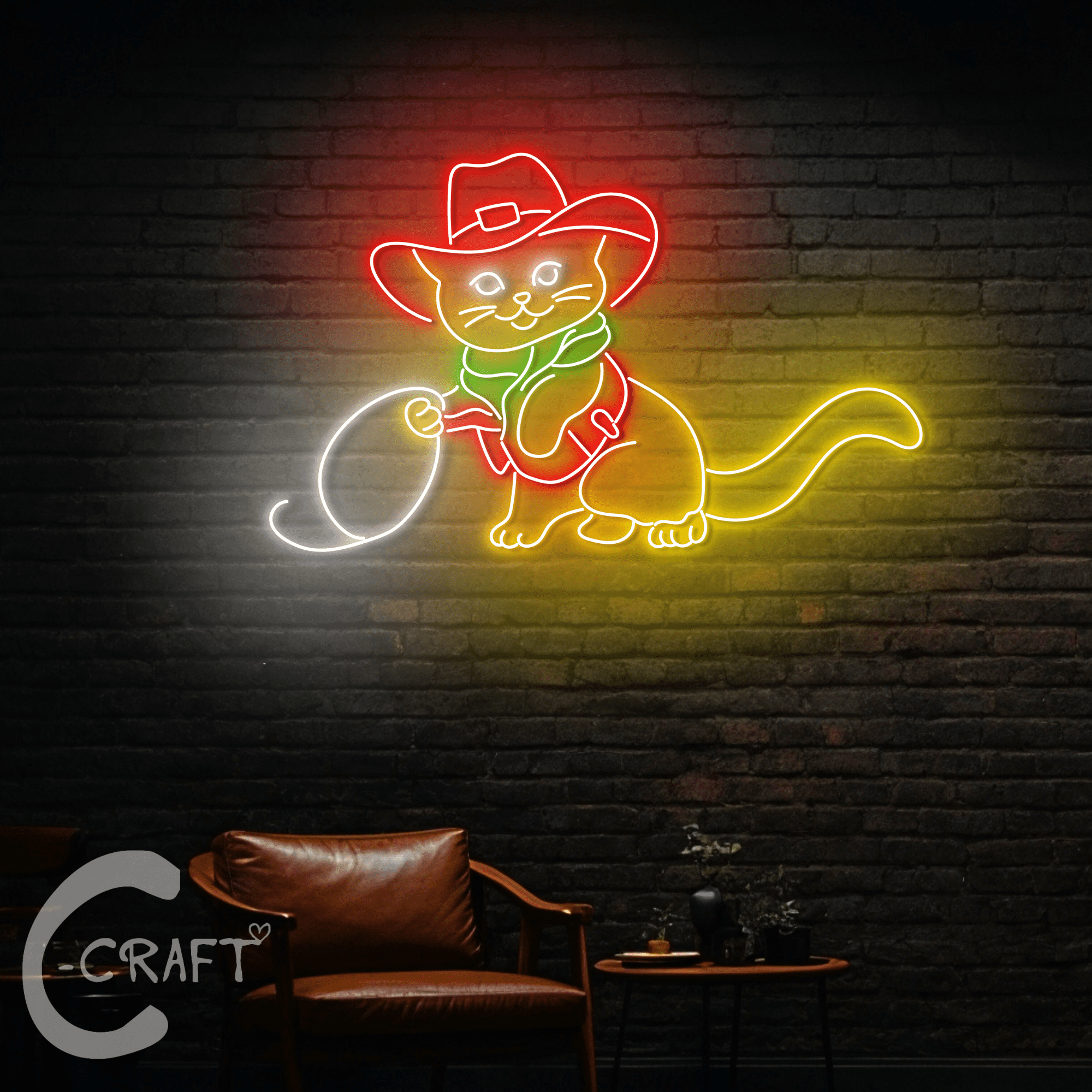 C-CRAFT Cowboy Cat Led Wall Art Neon Light For Western Cowboy Bar & Cat ...