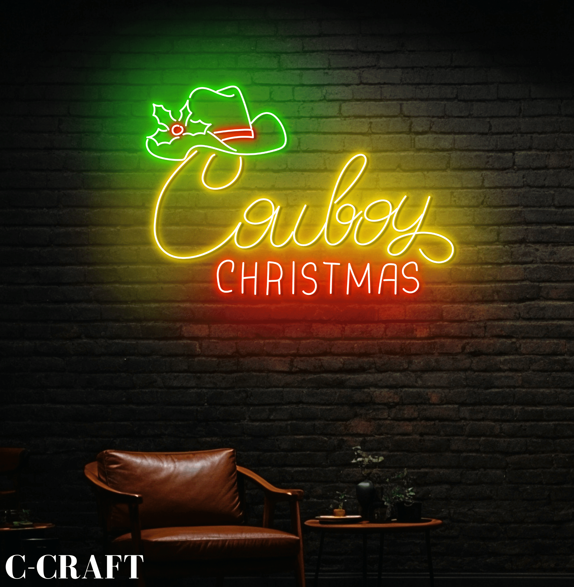 C-CRAFT Cowboy Christmas Neon Sign Wall Decor LED Light Decorations ...