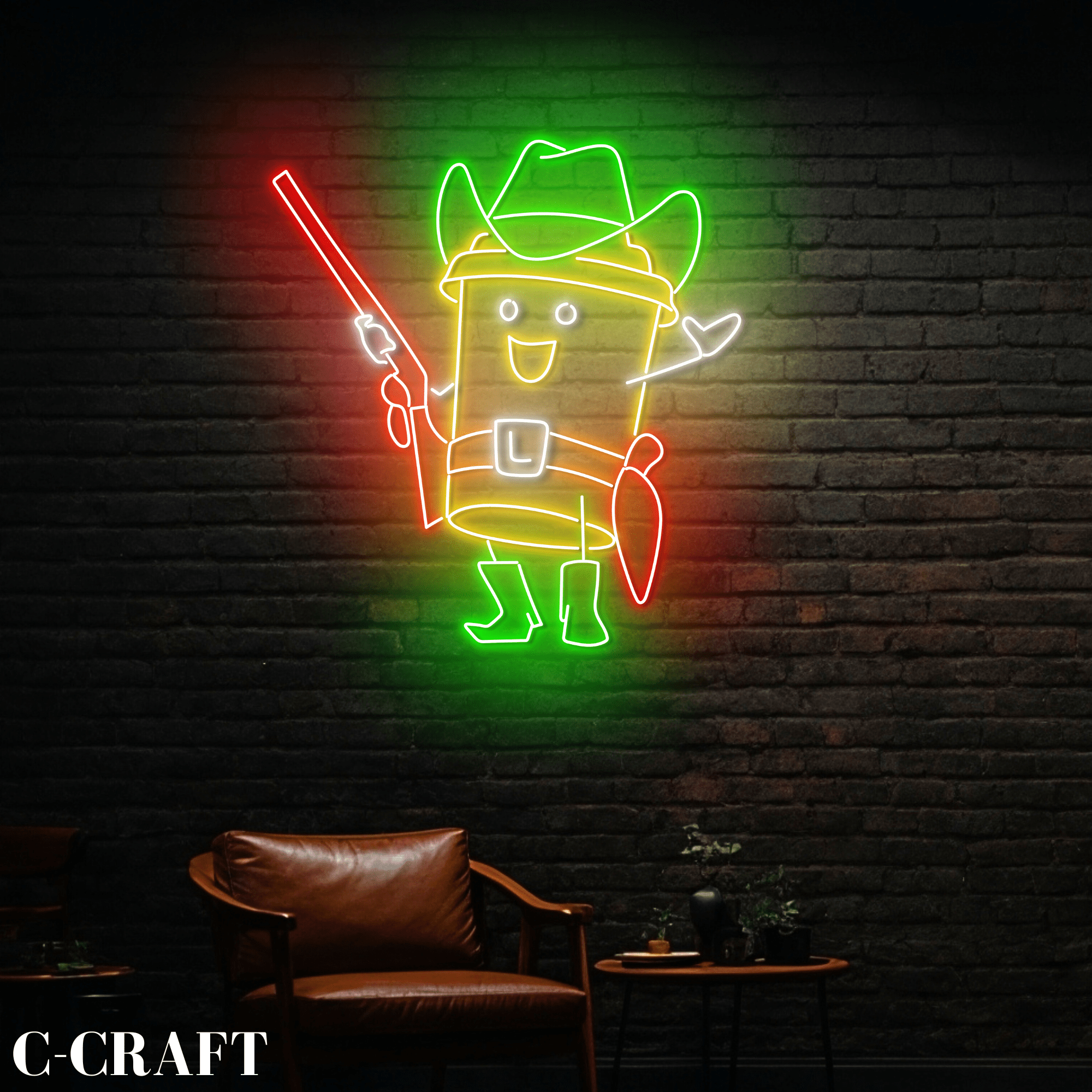 C-CRAFT Cowboy Coffee Cup Neon Led Light Sign Wall Art for Coffee Shop ...