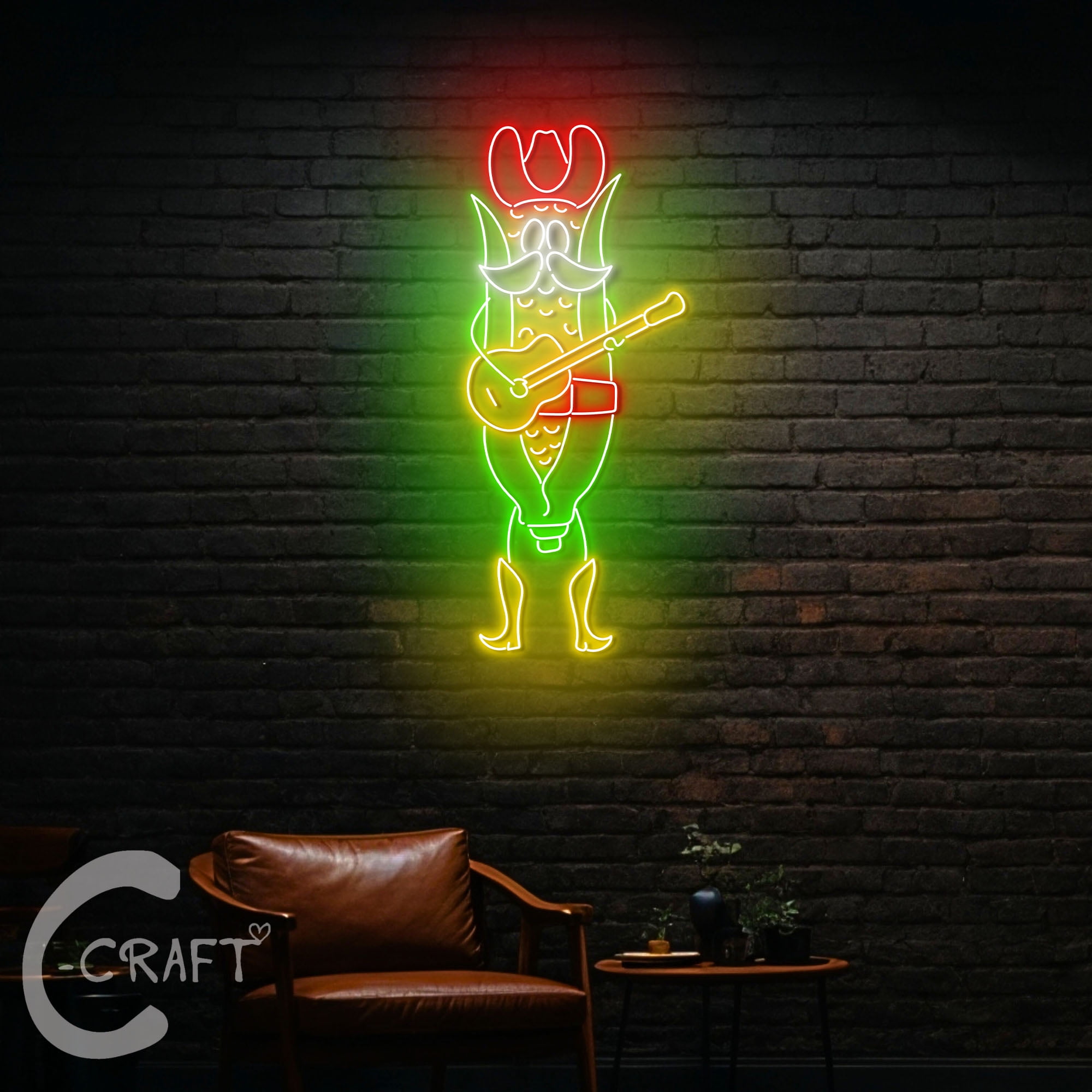 C-CRAFT Cowboy Corn Guitarist Neon Led Light Up 40 inch for Mexican ...