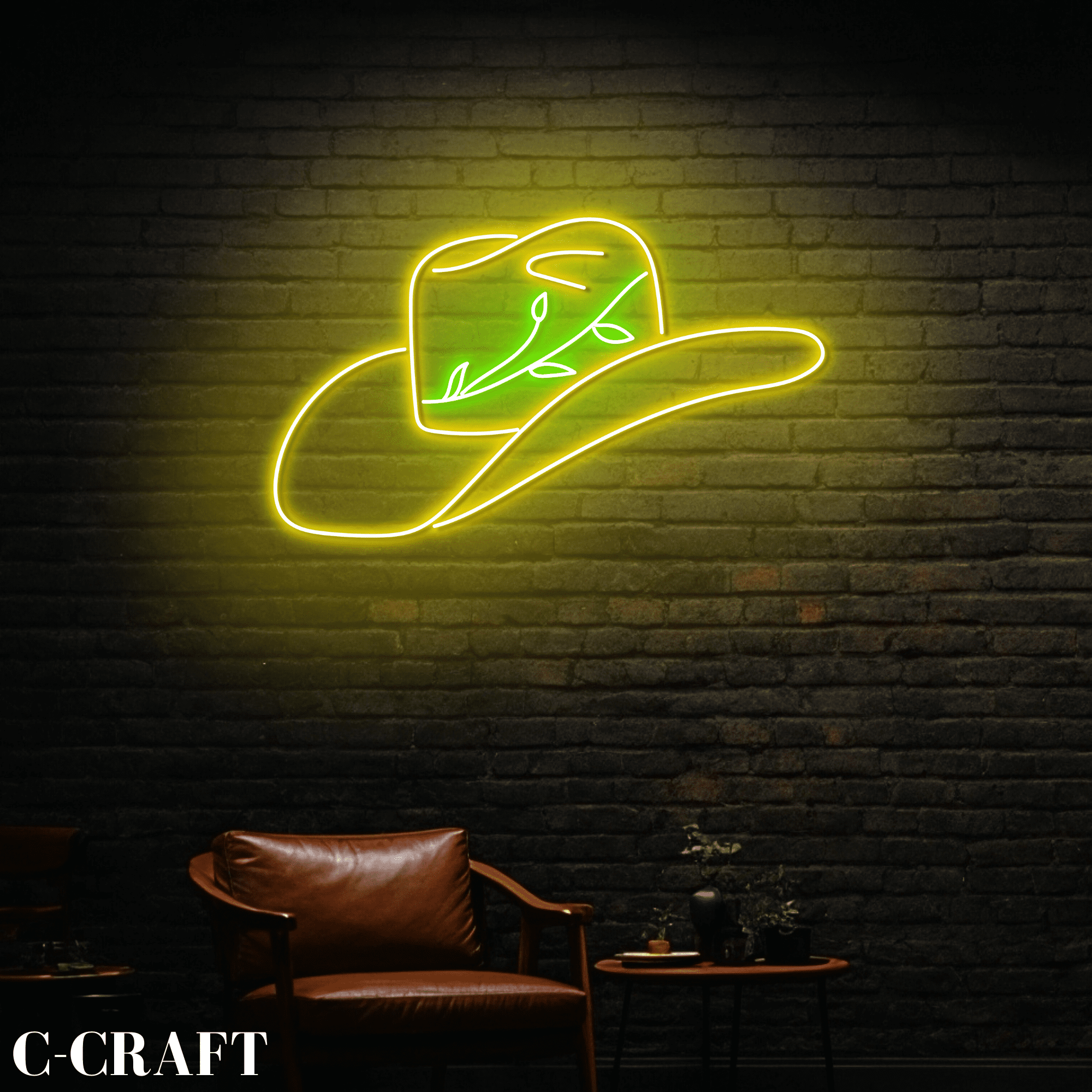 C-CRAFT Cowboy Hat Wall Art Led Light Neon Sign For Cowboy Bar Decor ...