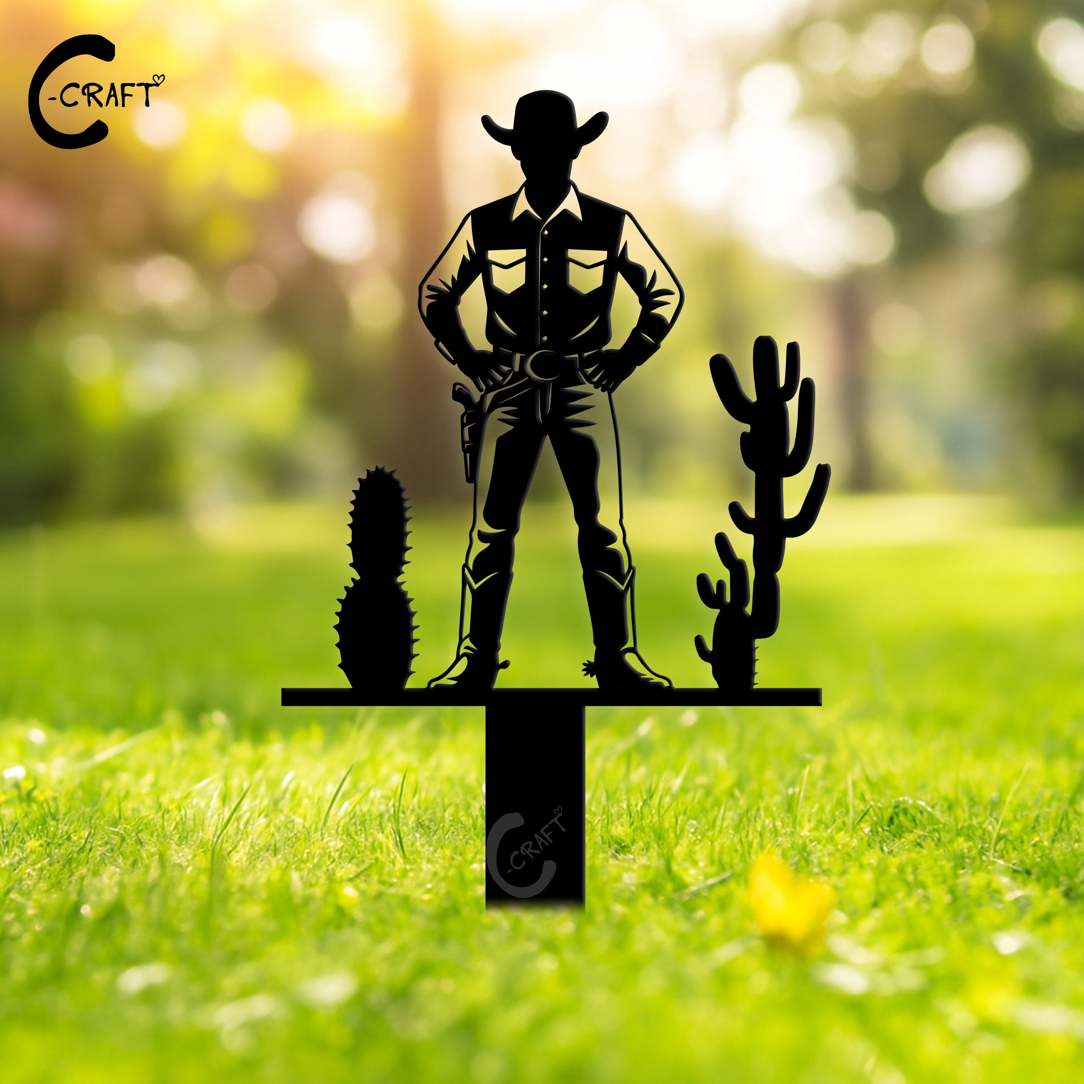 C-CRAFT Cowboy Metal Garden Stake 14 inches, Custom Yard Plaque for ...