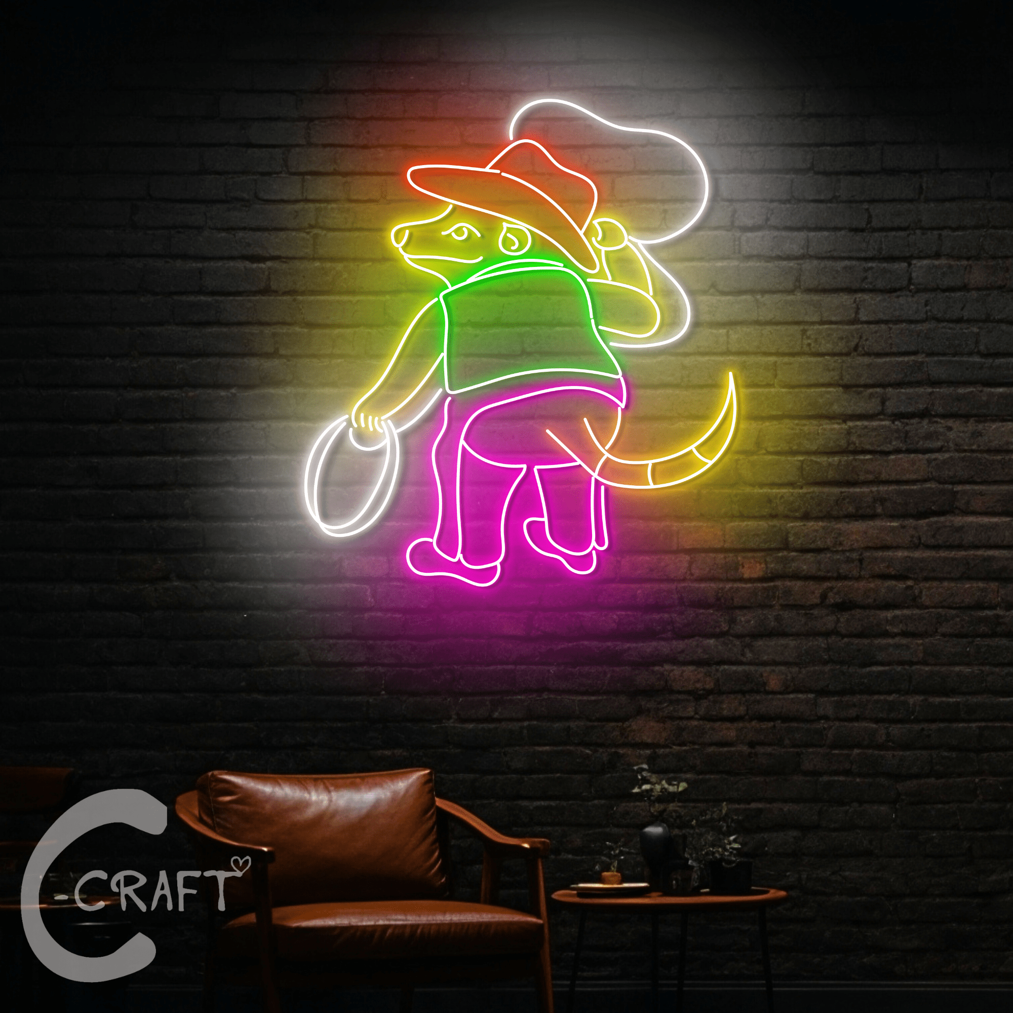 C-CRAFT Cowboy Opossum Neon Led Light Up 40 inch for Cowboy Home Bar ...