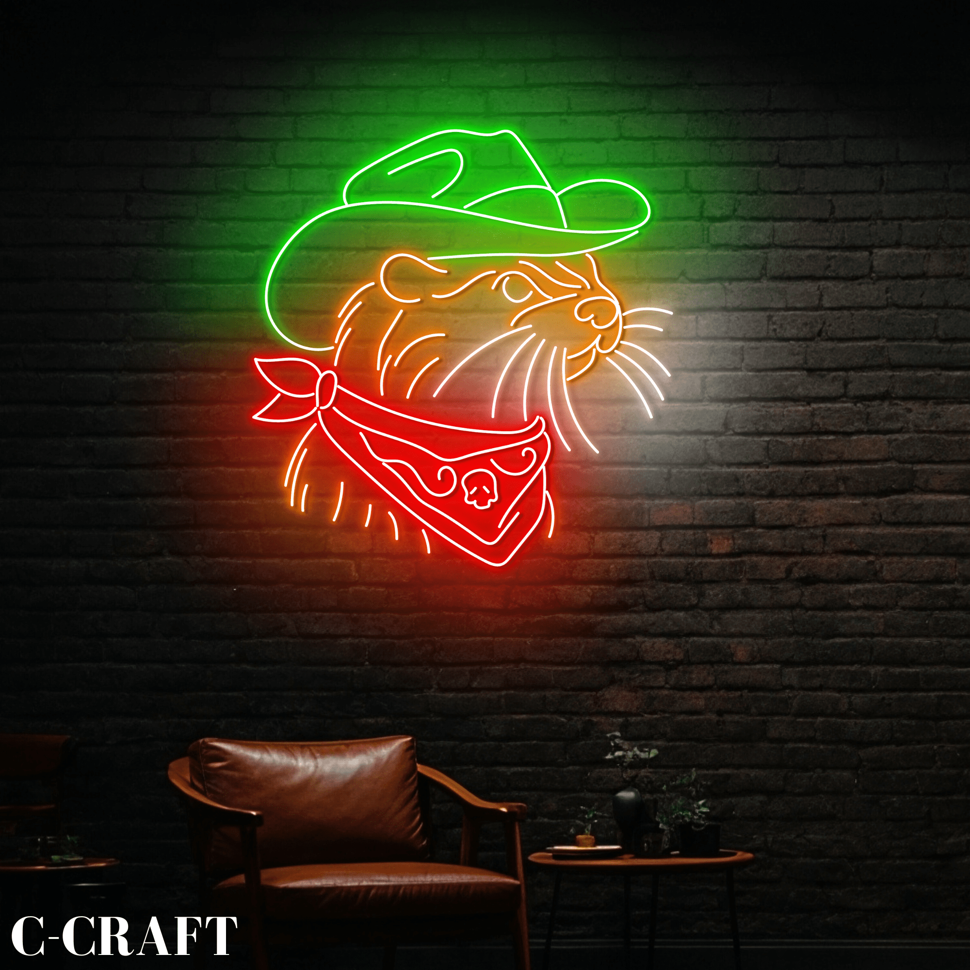 C-CRAFT Cowboy Otter Neon Led Light for Cowboy Bar & Bedroom Wall Art ...