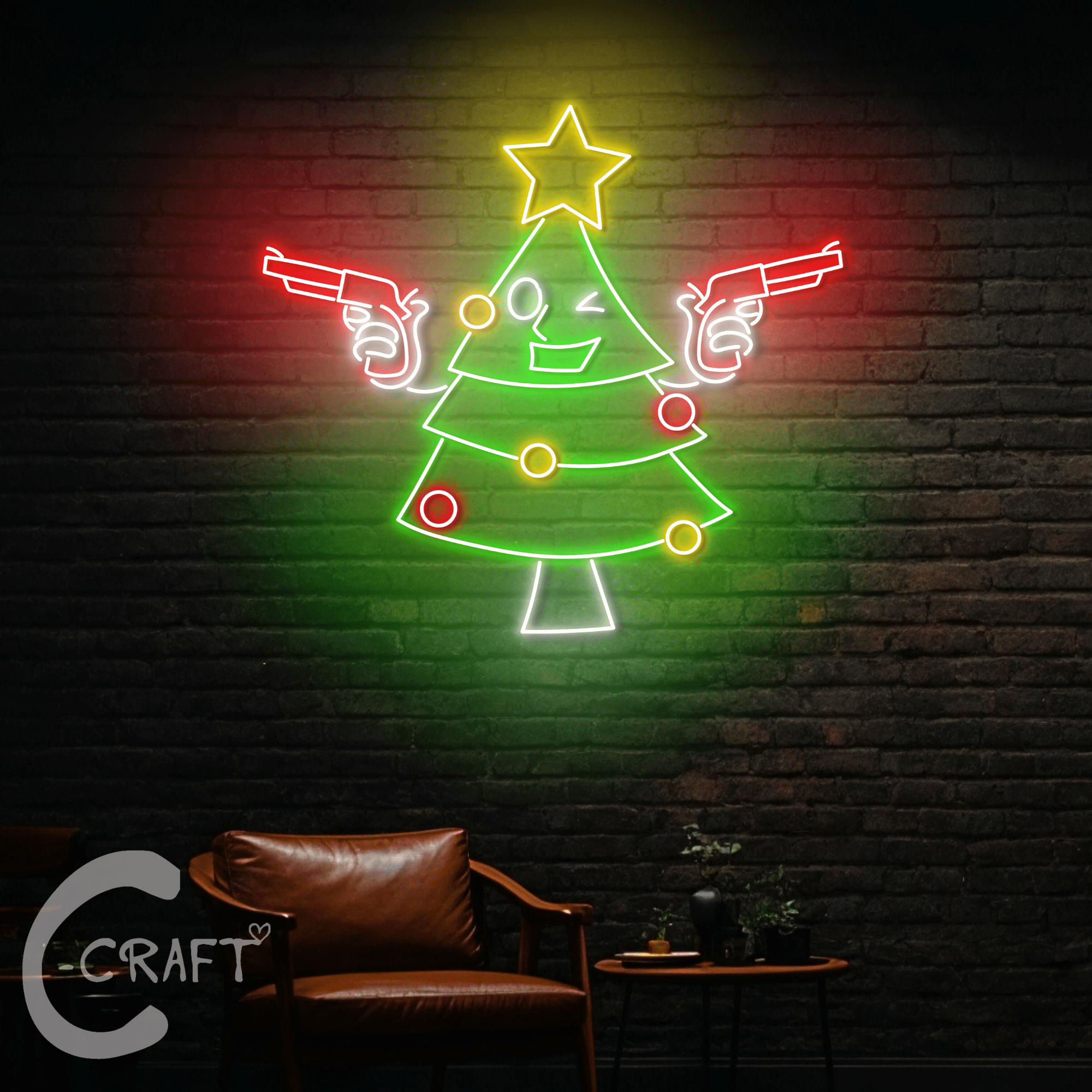 C-CRAFT Cowboy Pine Tree Neon Led Light for Christmas Party Wall Art ...