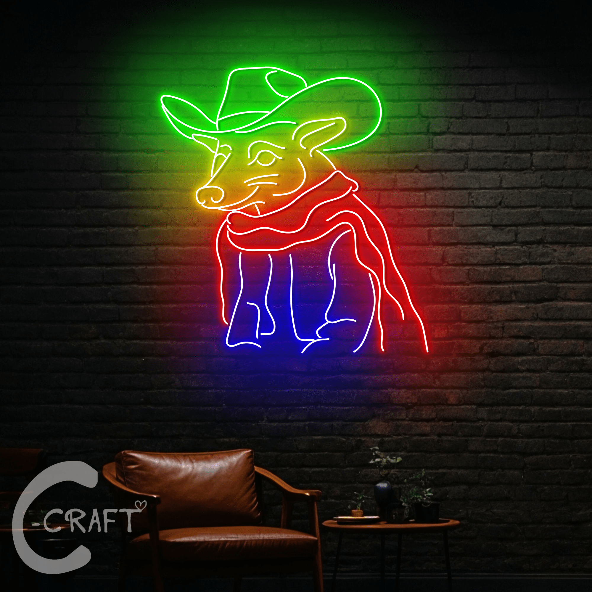 C-CRAFT Cowboy Possum Neon Led Light Up 30 inch for Cowboy Home Bar ...