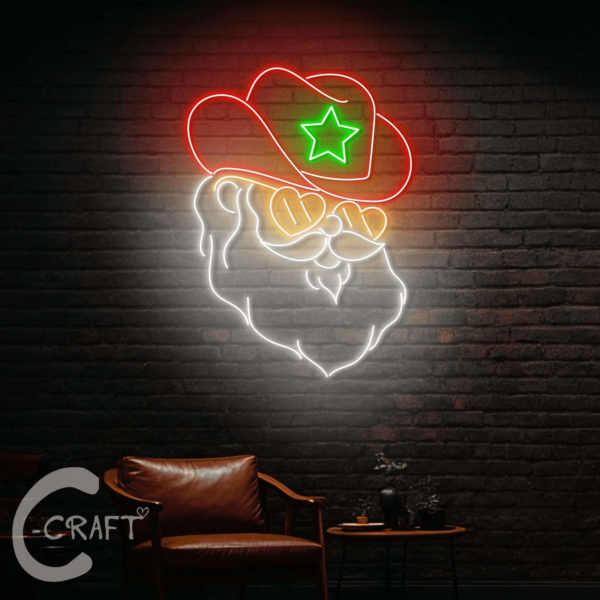 C-CRAFT Cowboy Santa Glasses Neon Led Light for Christmas Cowboy Party ...