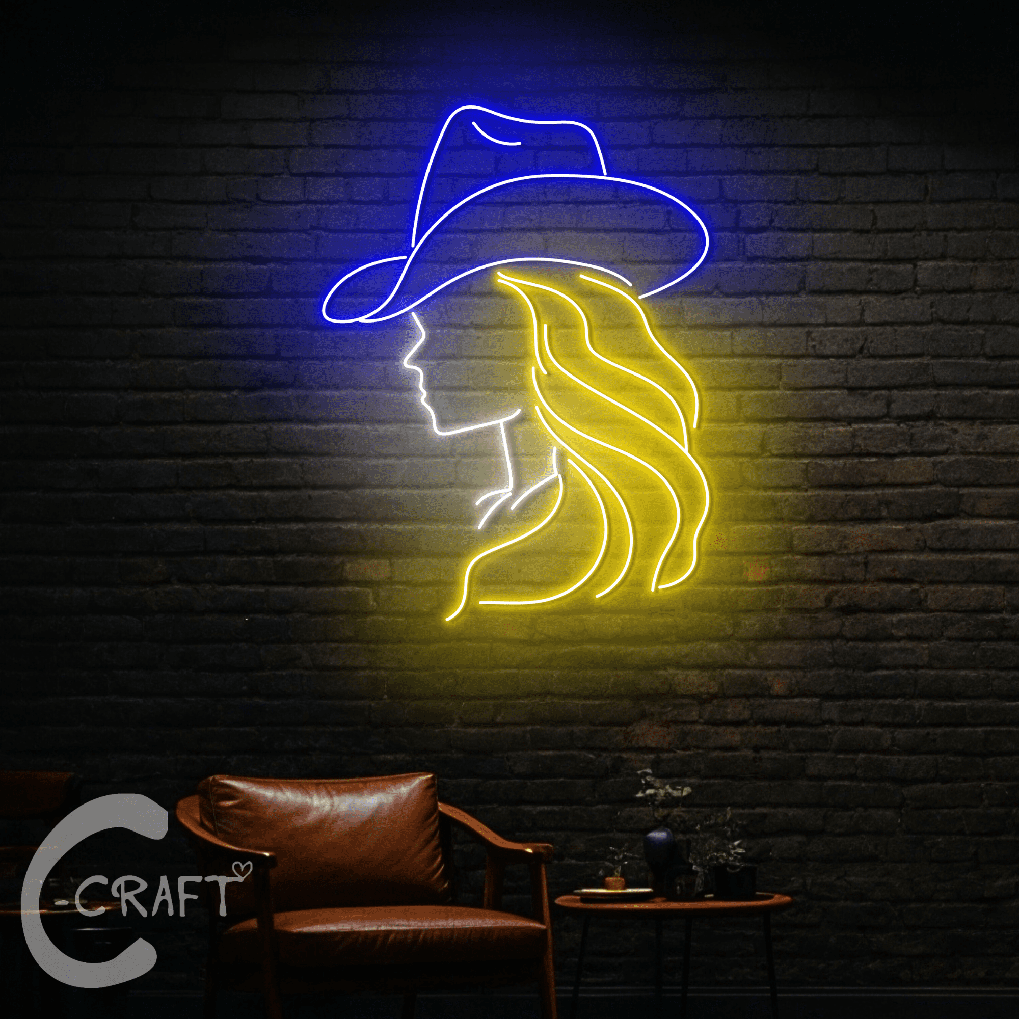 C-CRAFT Cowgirl Face Led Wall Art Neon Light For Cowboy Bar & Bedroom ...