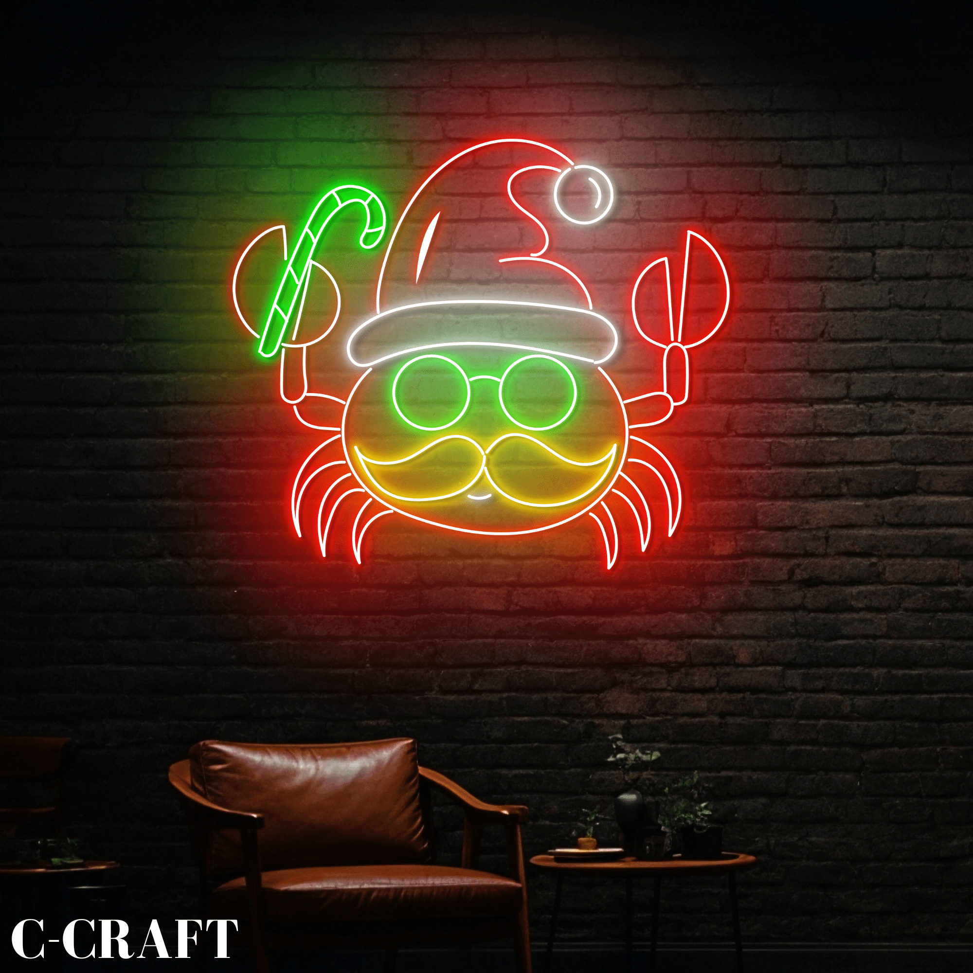 C-CRAFT Crab Santa Christmas Wall Art Led Light Neon Sign For Seafood ...