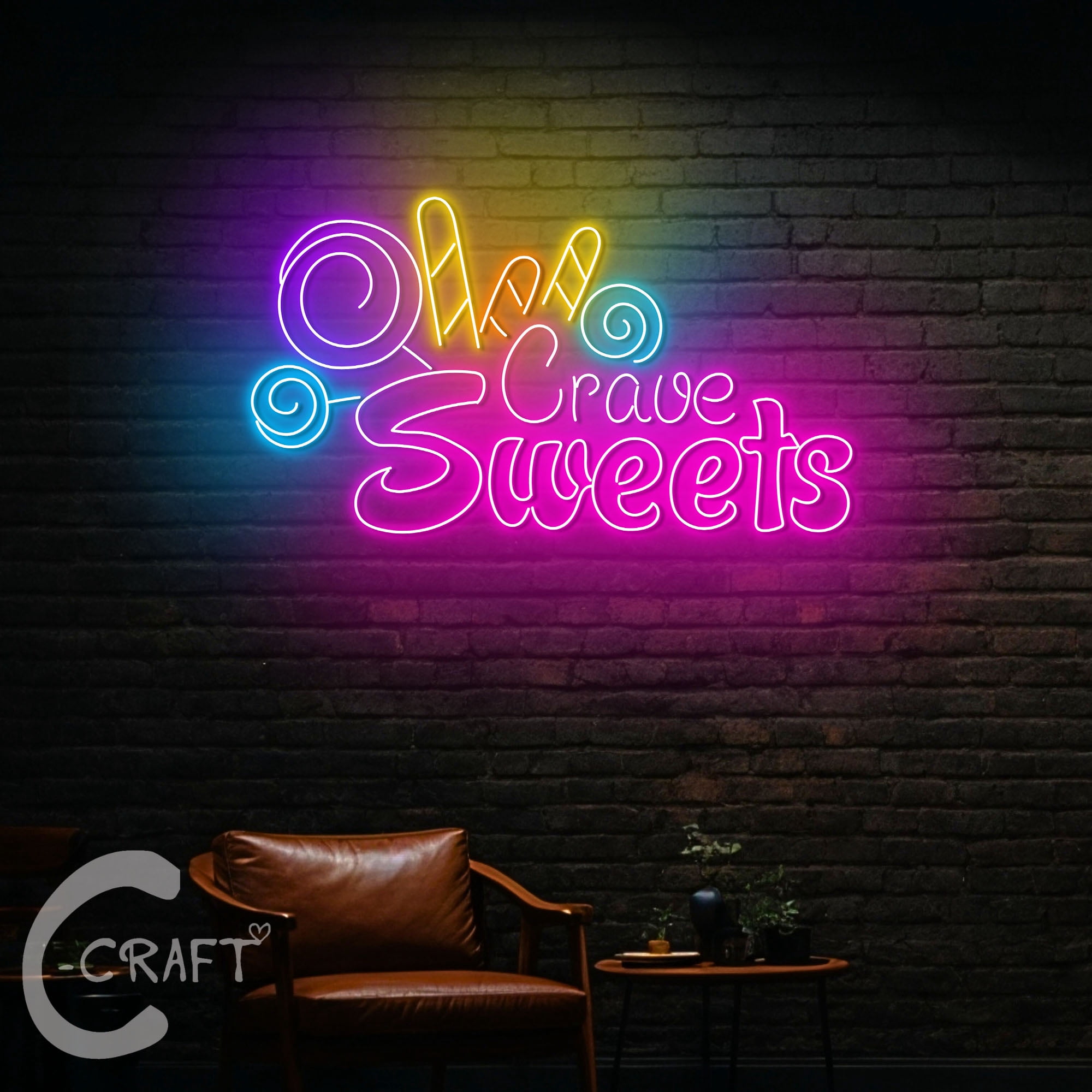 C-CRAFT Crave Sweets Led Light Up 35 inch for Candy Shop Wall Decor ...