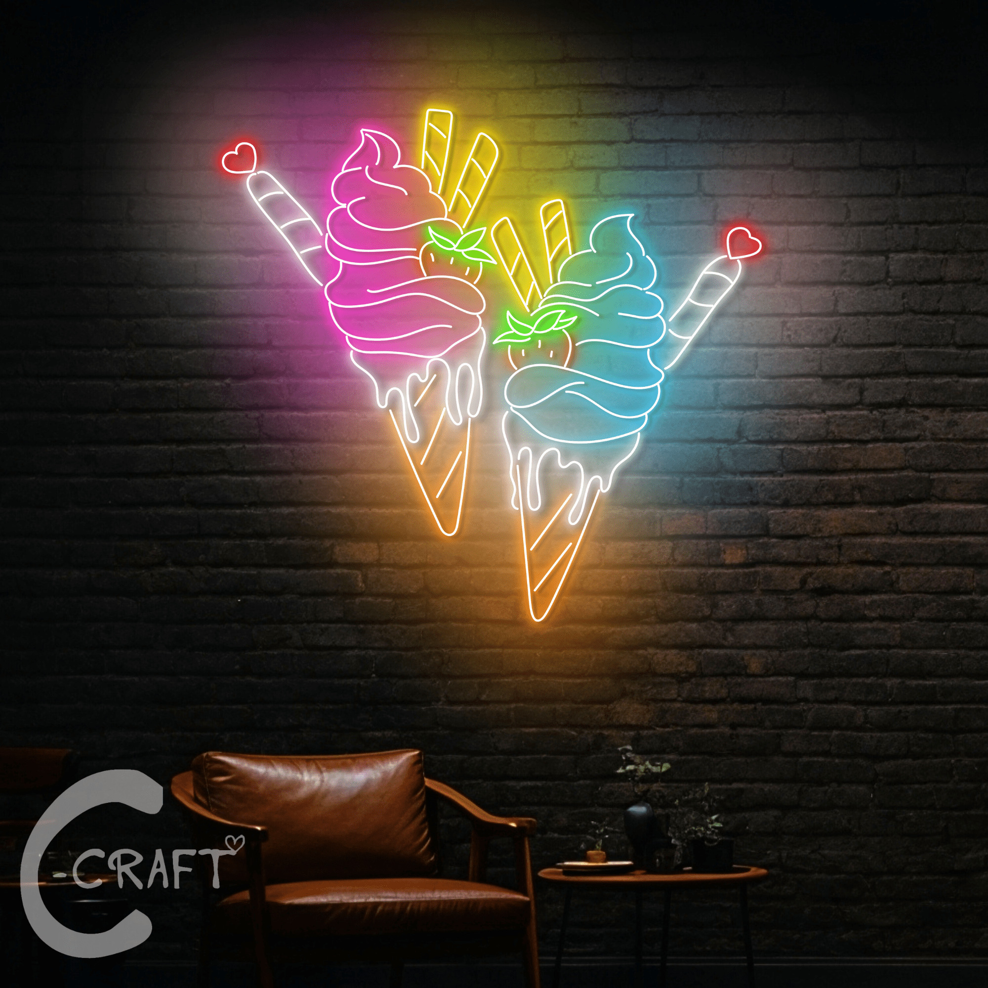 C-CRAFT Crispy Waffle Ice Cream Neon Led Lights 40 inch for Ice Cream ...