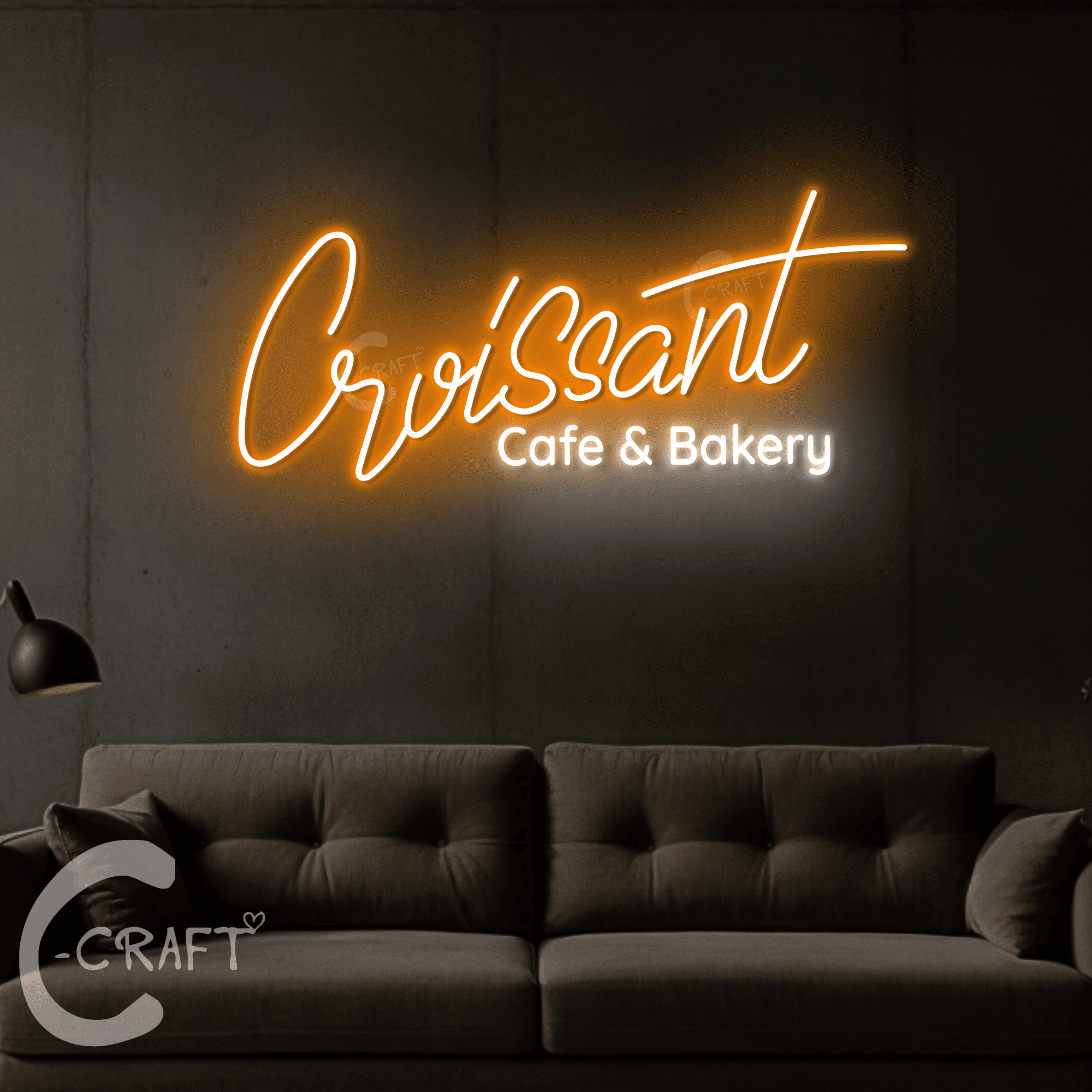 C-CRAFT Croissant Cafe Bakery Led Light Neon Sign 20 inches for Bakery ...