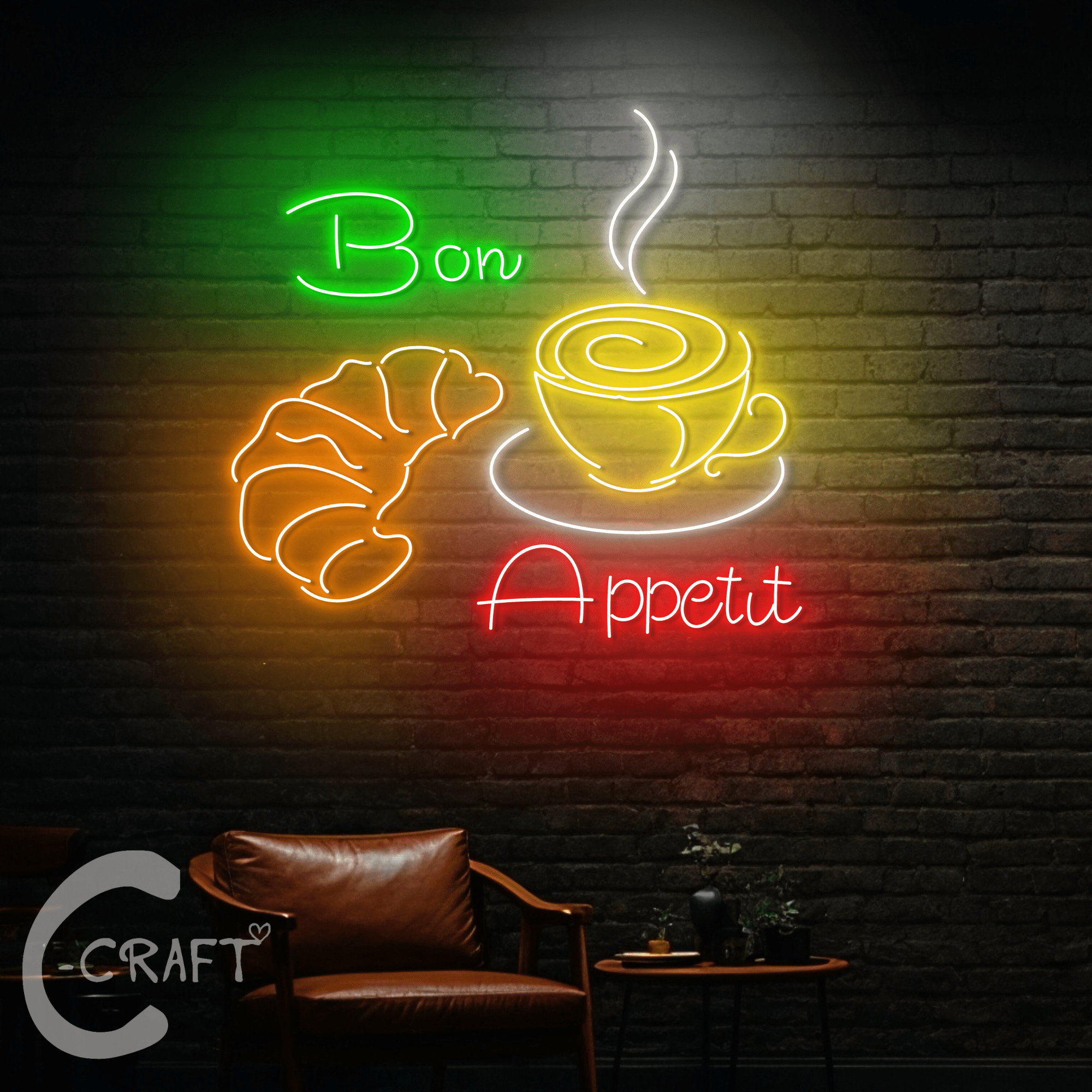 C-CRAFT Croissant Coffee Neon Led Light Up 38 inch for French Bakery ...