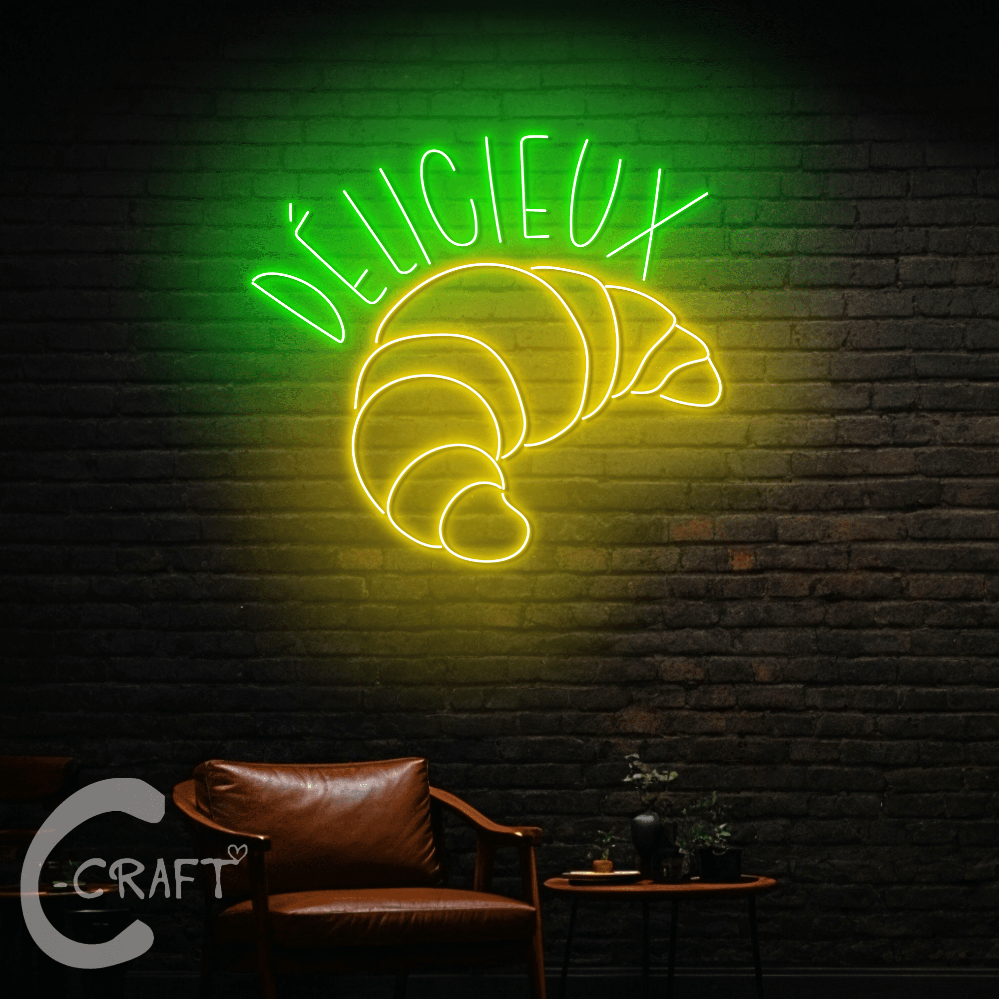 C-CRAFT Croissant Neon Led Light Up 20 inch for French Croissant Bakery ...