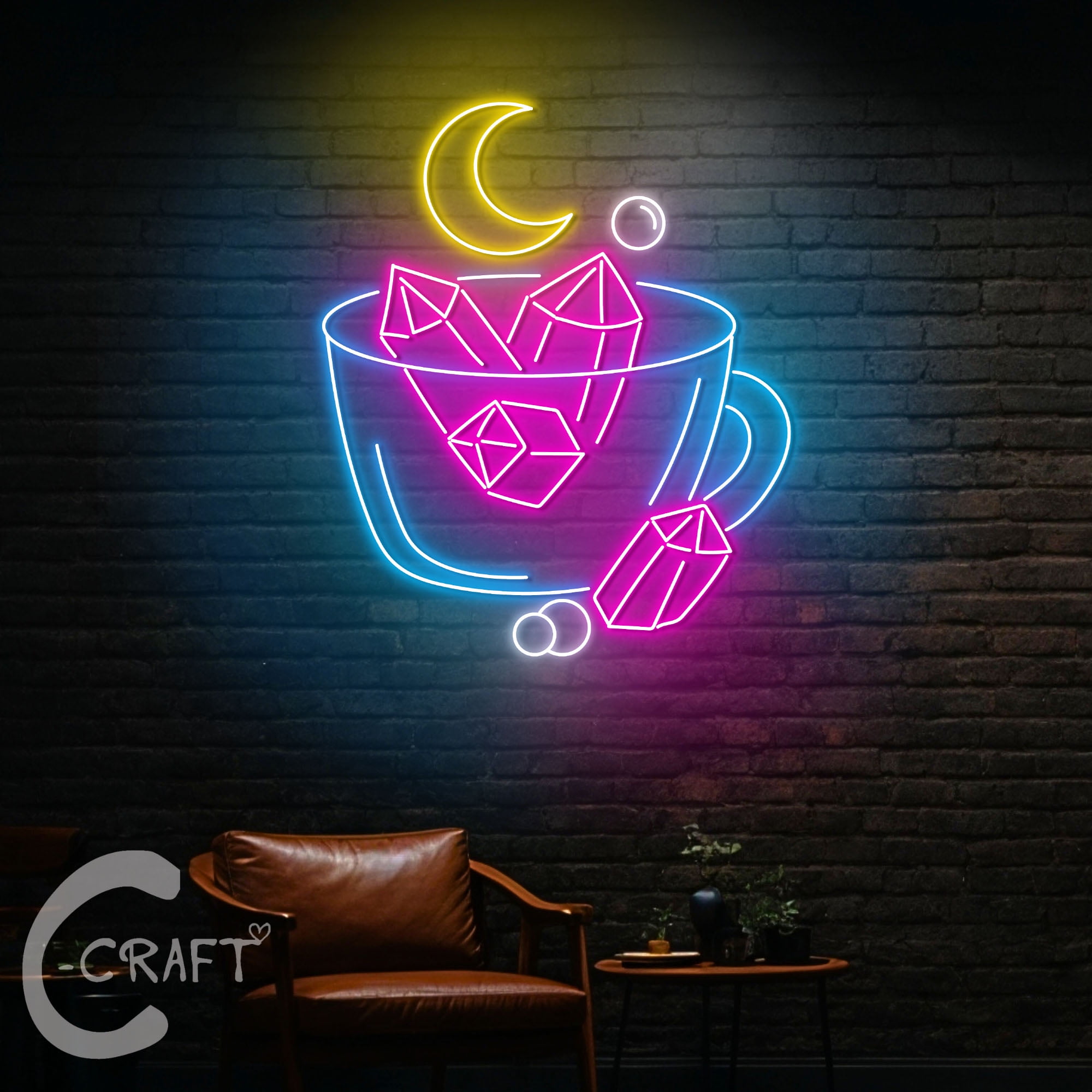 C-CRAFT Crystal Tea Cup Neon Led Light Up 20 inch for Tea Shop Wall ...