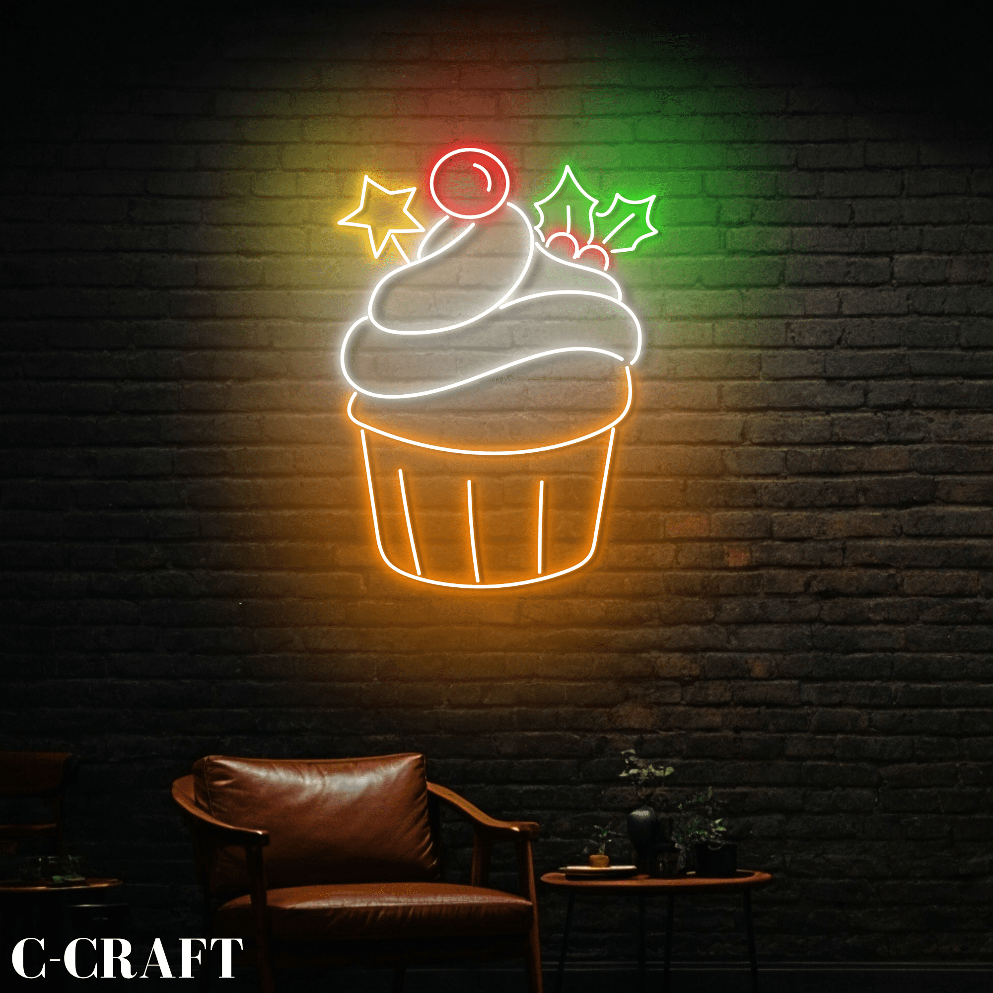 C-CRAFT Cupcake Christmas Neon Sign LED Light Acrylic Wall Decoration ...