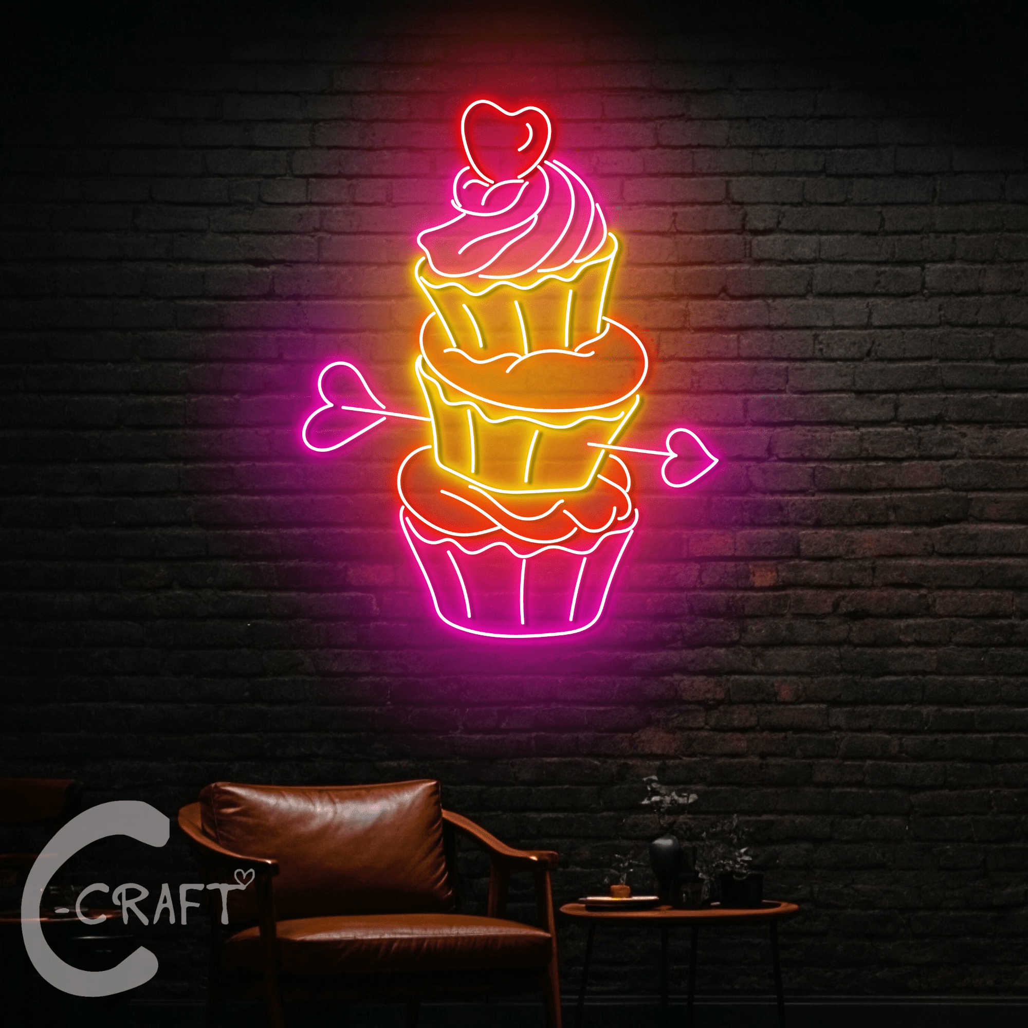 C-CRAFT Cupcake Valentine Neon Led Light Up 40 inch for Cake Shop ...