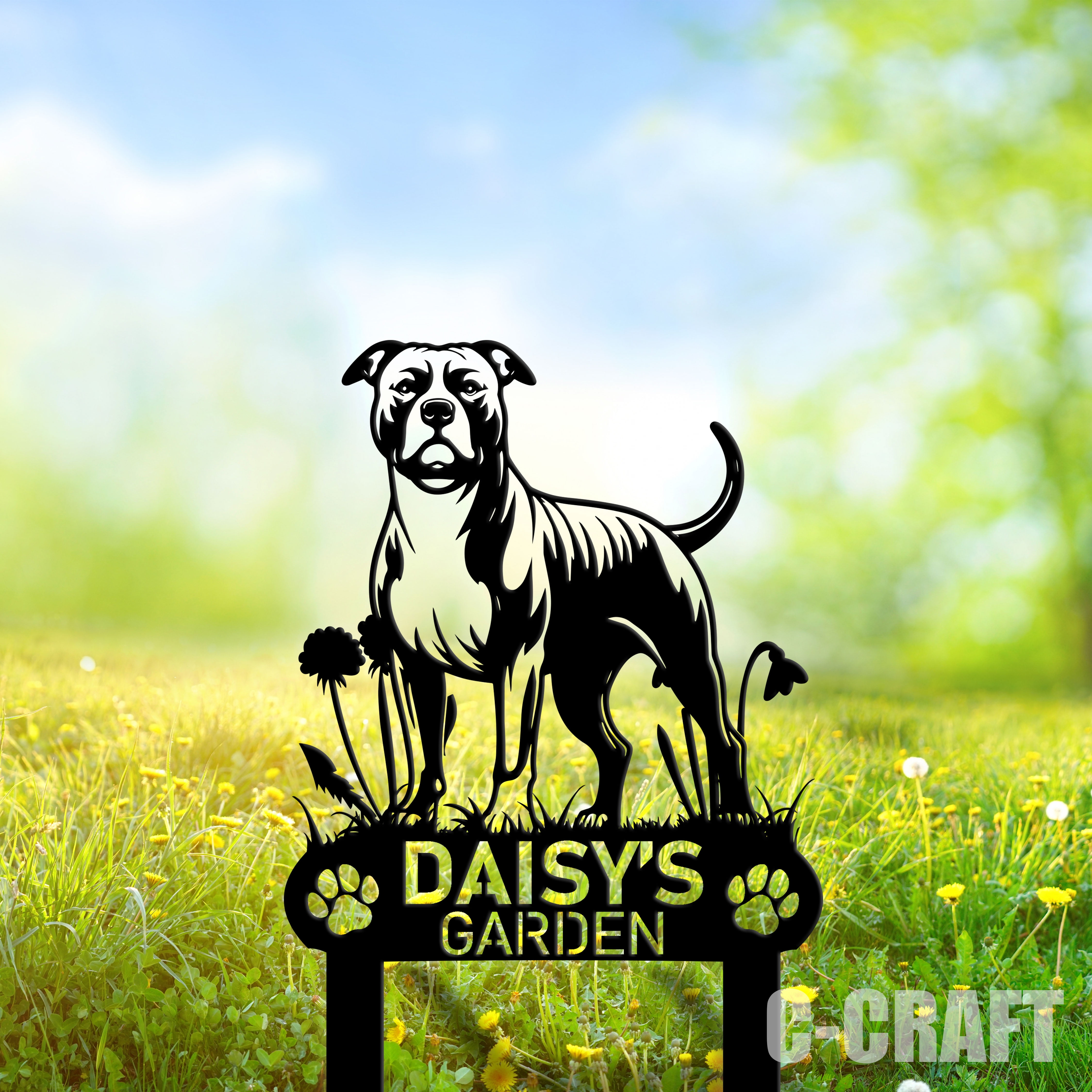 C-CRAFT Custom American Bulldog Memorial Metal Yard Sign Weather ...