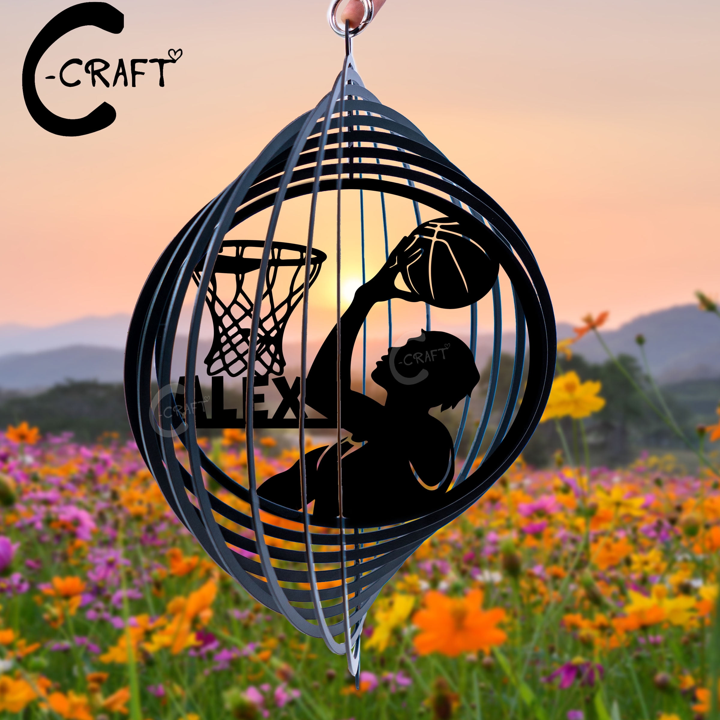 C-CRAFT Custom Basketball Metal Wind Spinner 12 inches, Memorial Wind ...