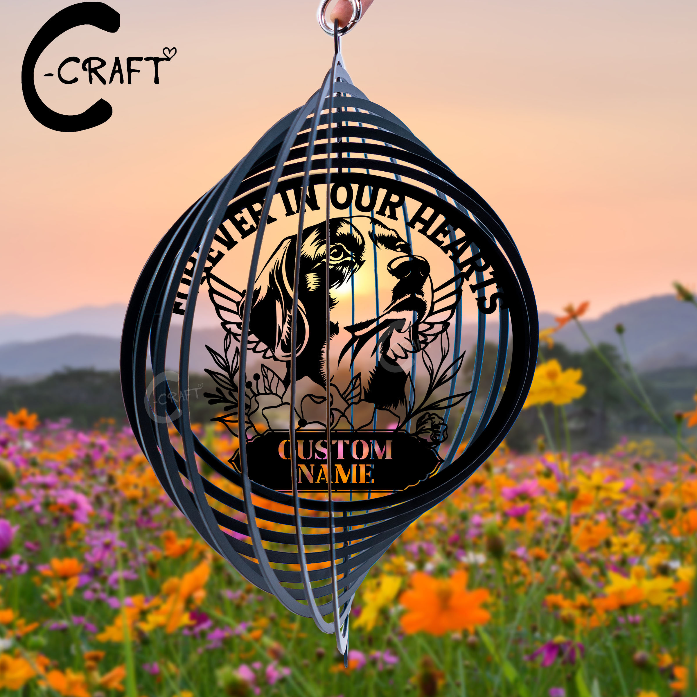 C-CRAFT Custom Beagle Dog Metal Wind Spinner 14 inches, Memorial Wind ...