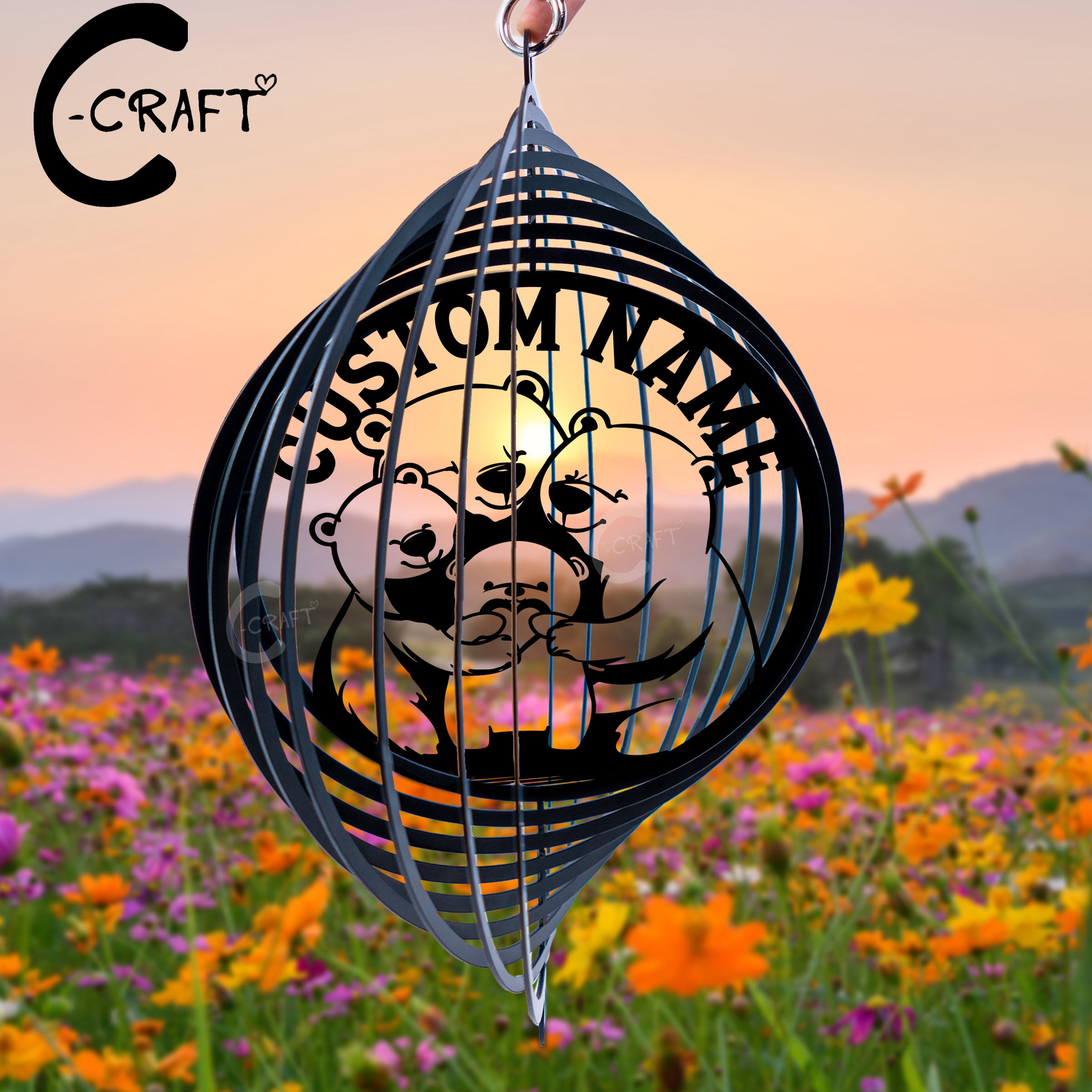 C-CRAFT Custom Bear Family Wind Spinner 14 inches Metal Sign, Memorial ...