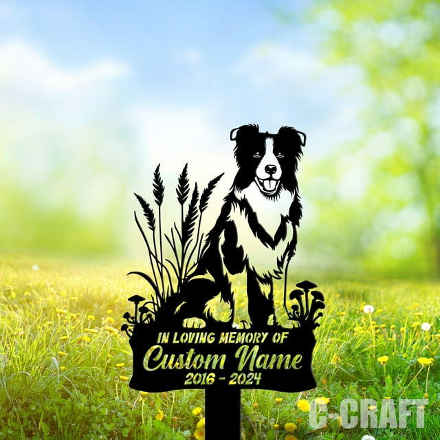C-CRAFT Custom Border Collie Dog Memorial Metal Yard Sign Weather ...
