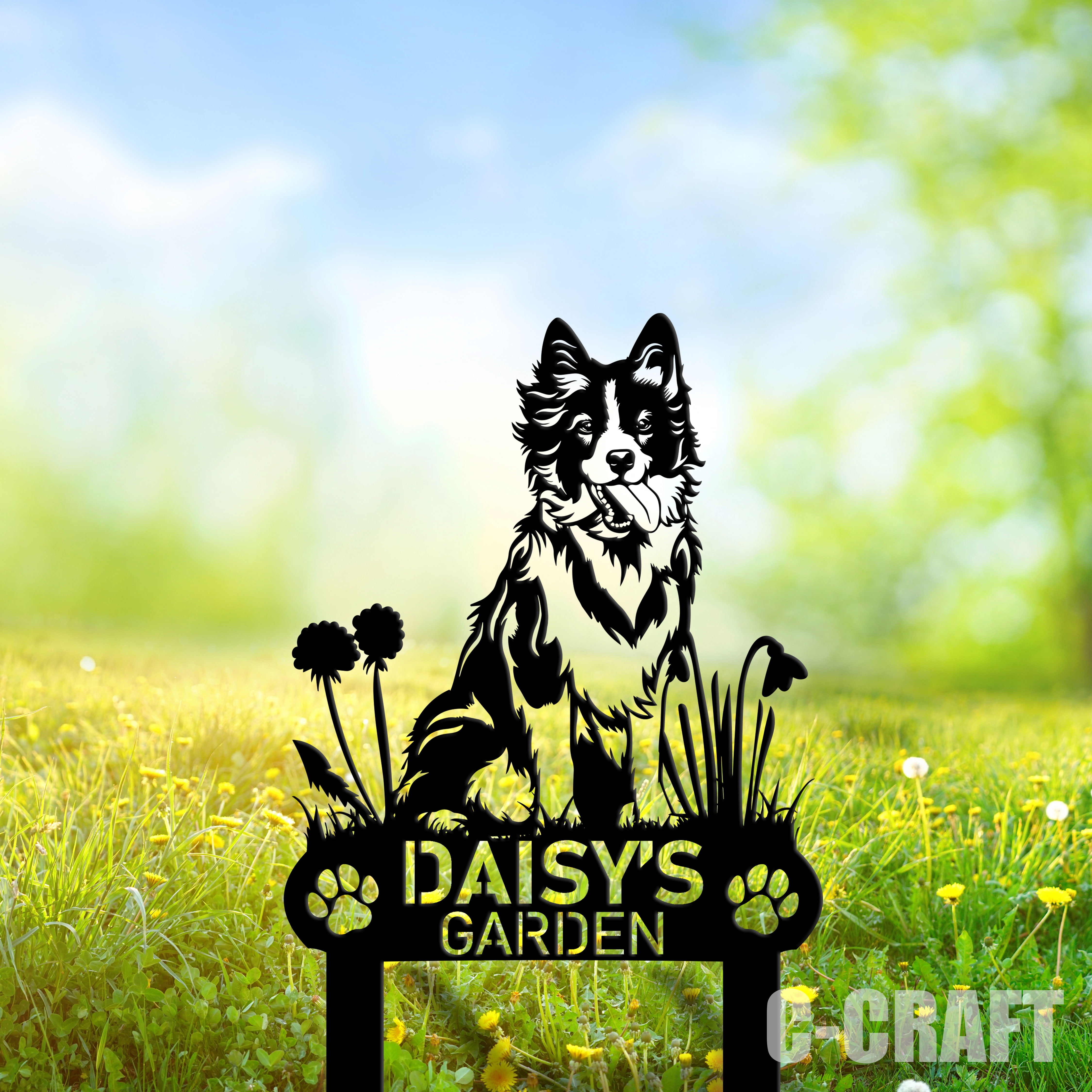 C-CRAFT Custom Border Collie Dog Metal Yard Sign Weather Resistant for ...