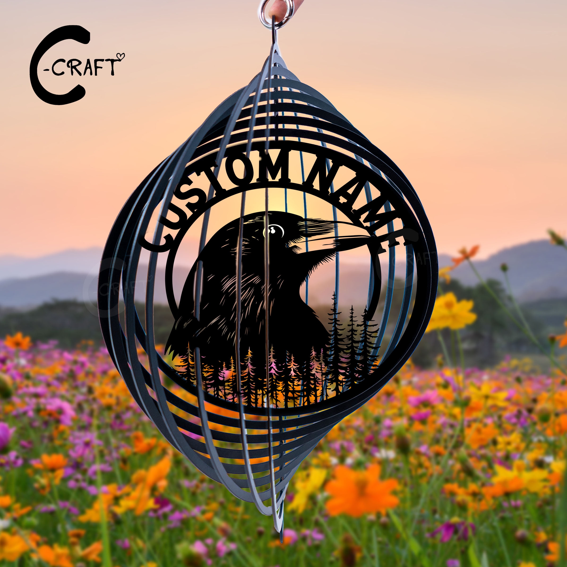 C-CRAFT Custom Crow Metal Wind Spinner 14 inches for Crow Lovers Outdoor Garden Decor - Walmart.com