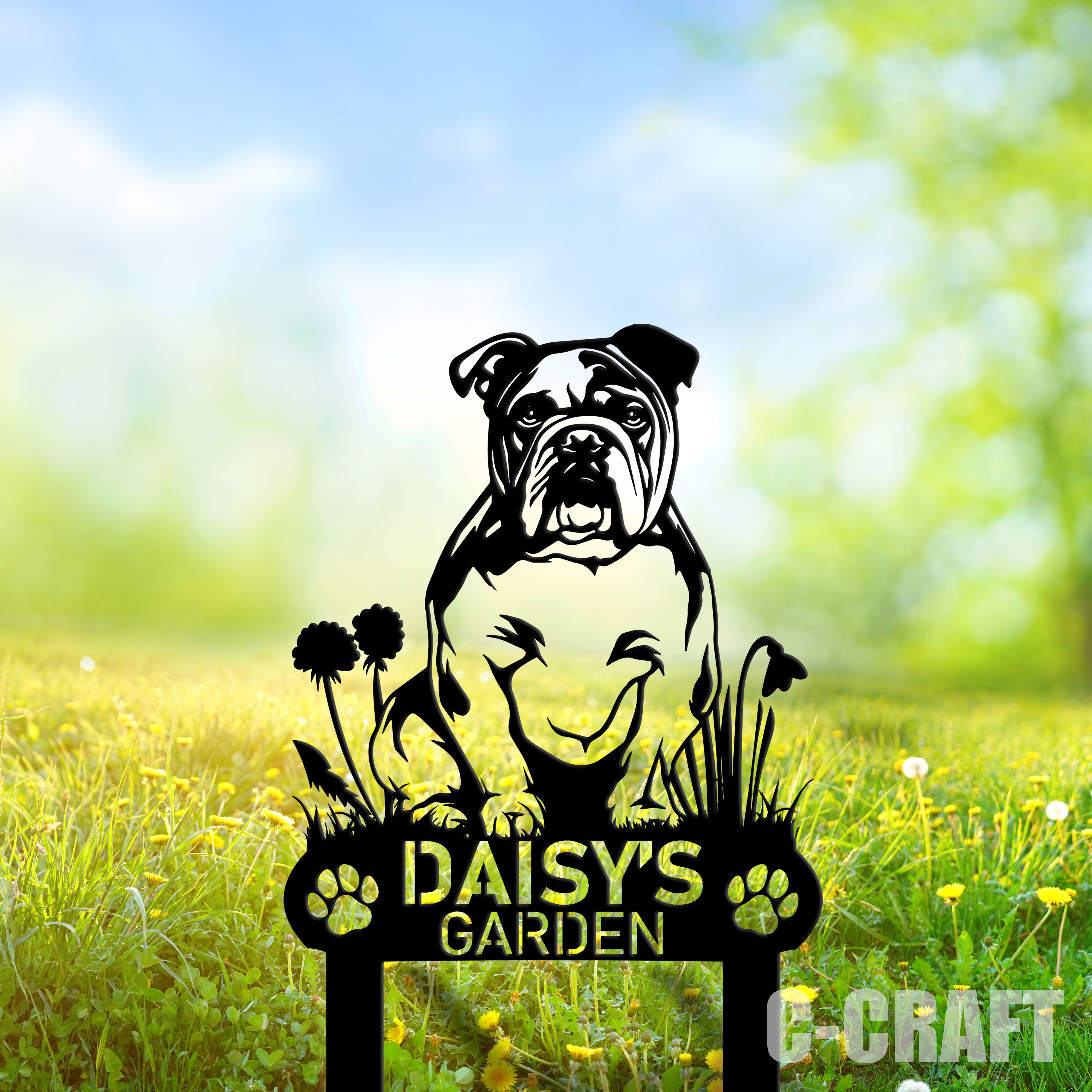C-CRAFT Custom English Bulldog Metal Yard Sign Weather Resistant for ...