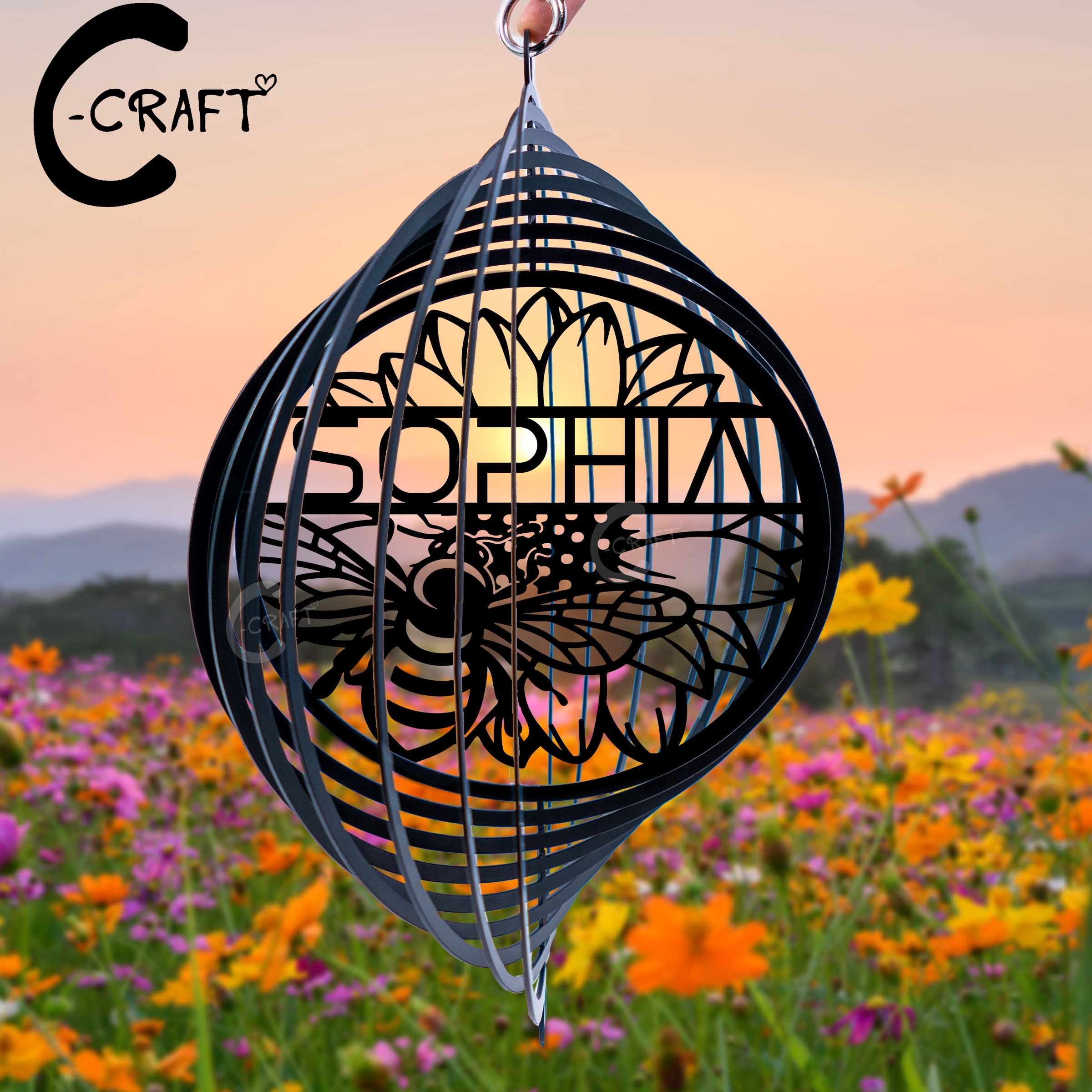 C-CRAFT Custom Honey Bee Metal Wind Spinner 14 inches, Memorial Wind ...